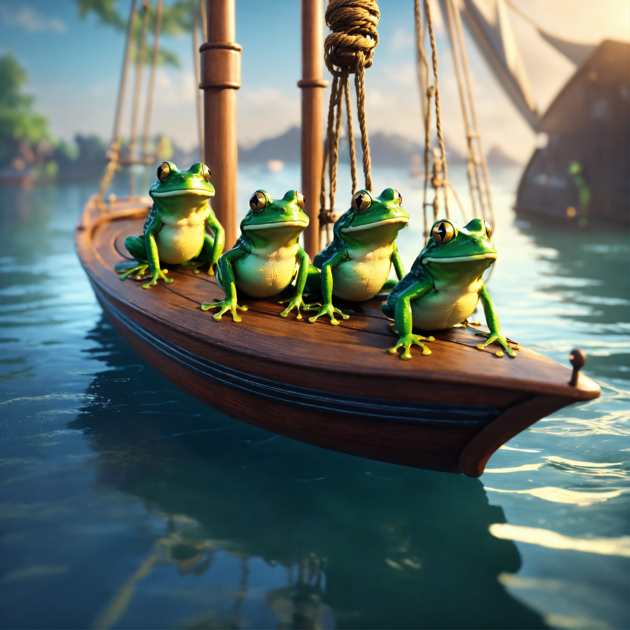 Lexica - A cute frighted crew of frogs running around on a a sailing ...