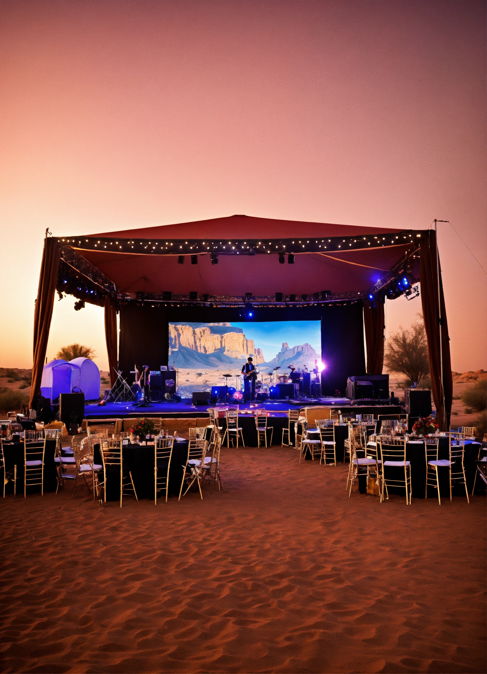 Lexica - Elegant desert Arabian tent themed outdoor concert stage with ...