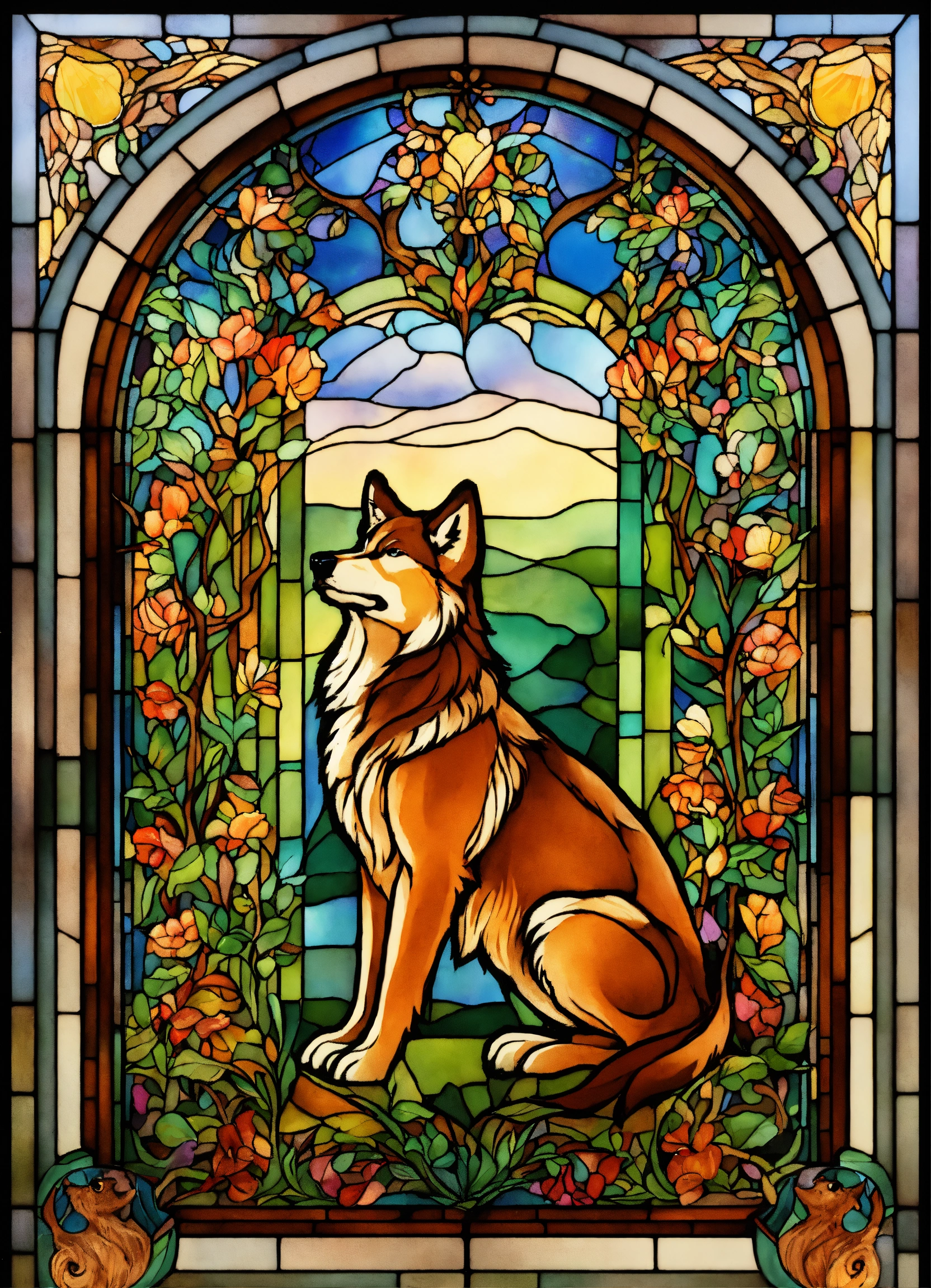 Lexica - A vitral window, art noveau style, with colorful nature ...