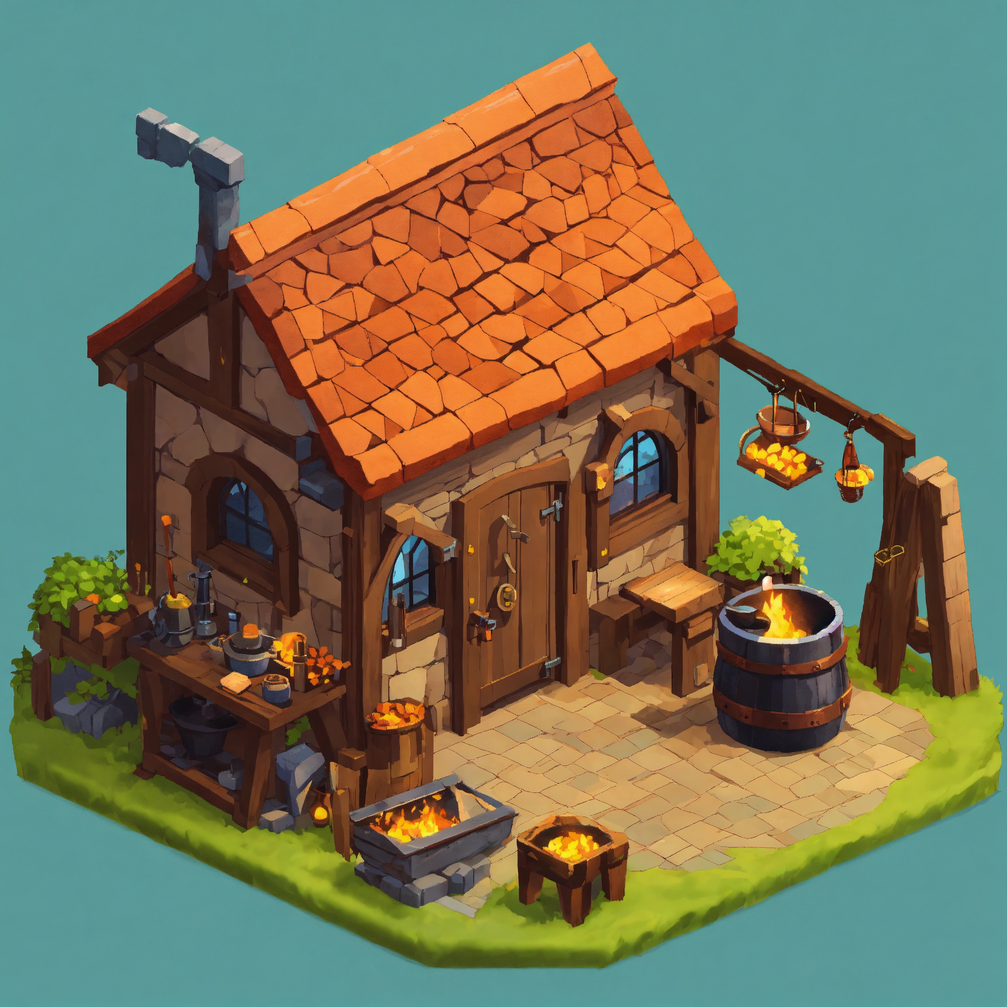 Lexica - Game art, blacksmith, isometric, full view, outside view ...