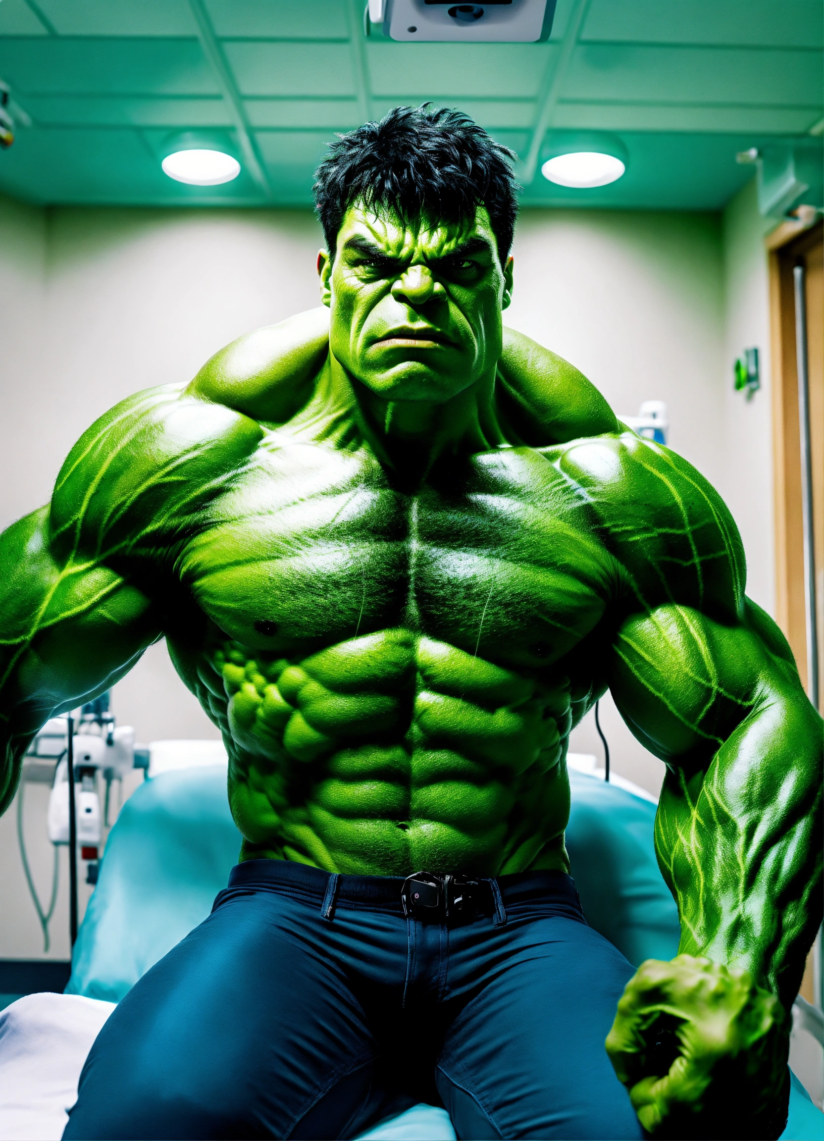 Lexica - Hulk selfie in a hospital with clear focus camera