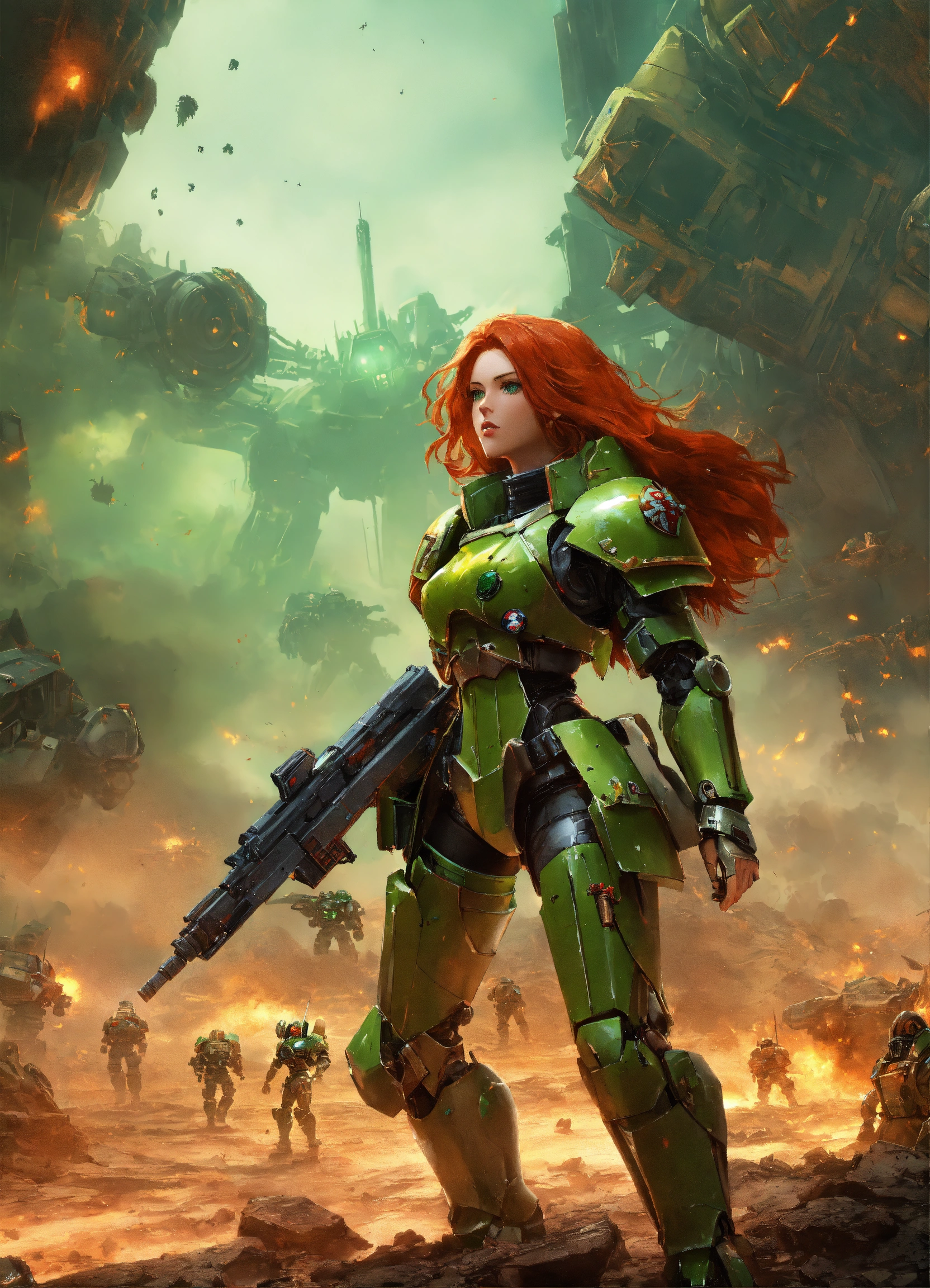 Lexica - Full body shot of woman with red hair and green eyes in full ...