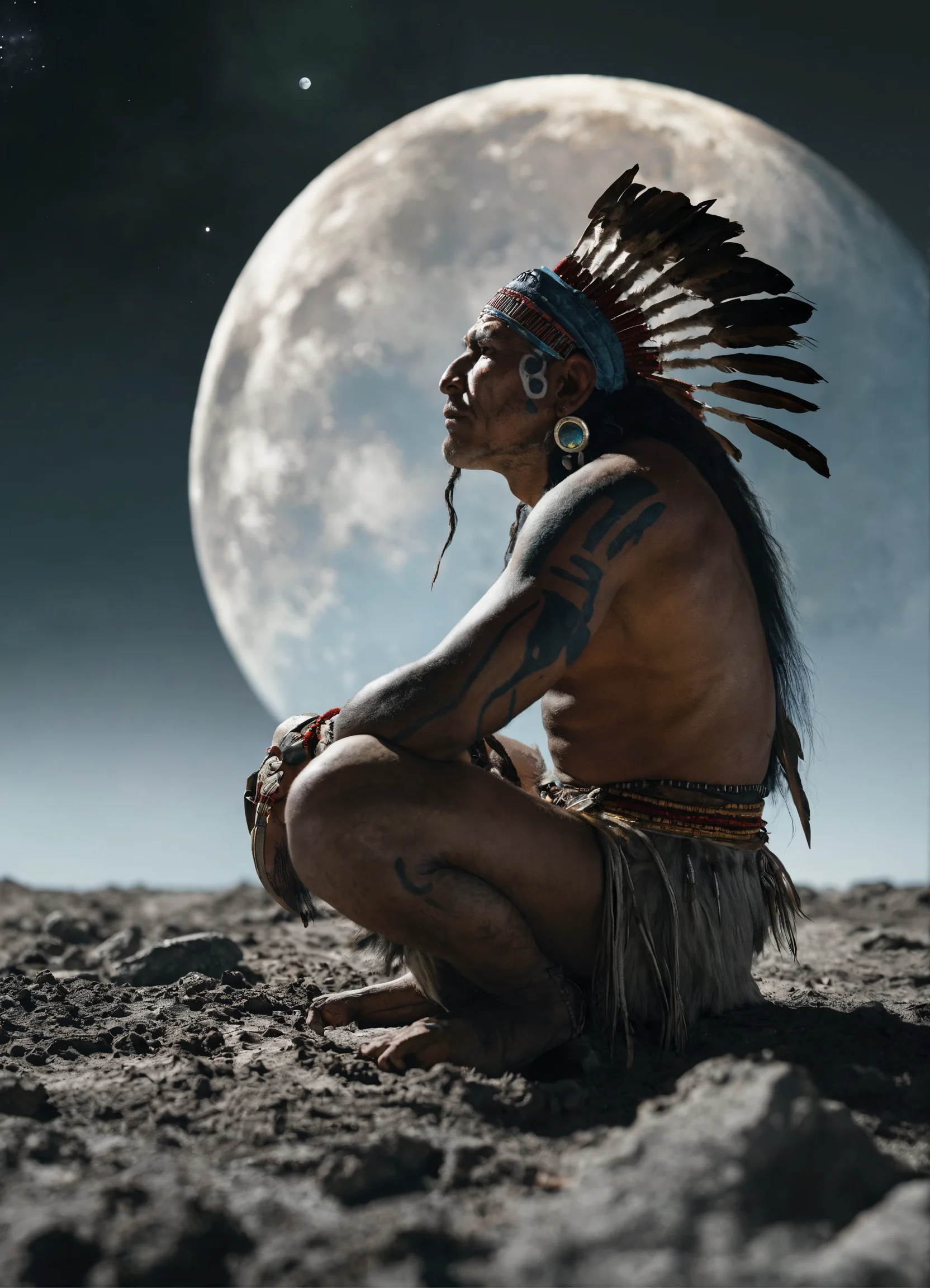 Lexica - Taino indian on the moon looking at earth, sitting on the ...