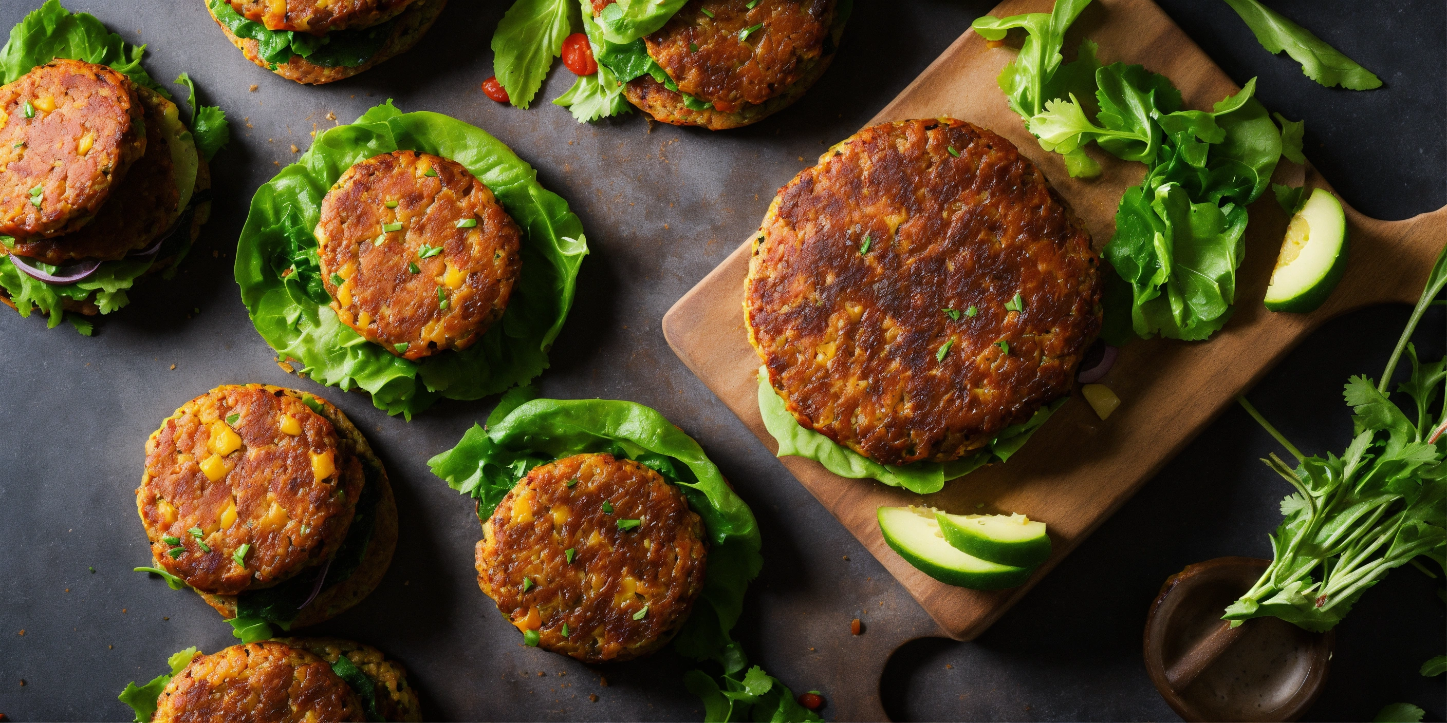 Lexica - Meat substitute plant based patties on a table from above
