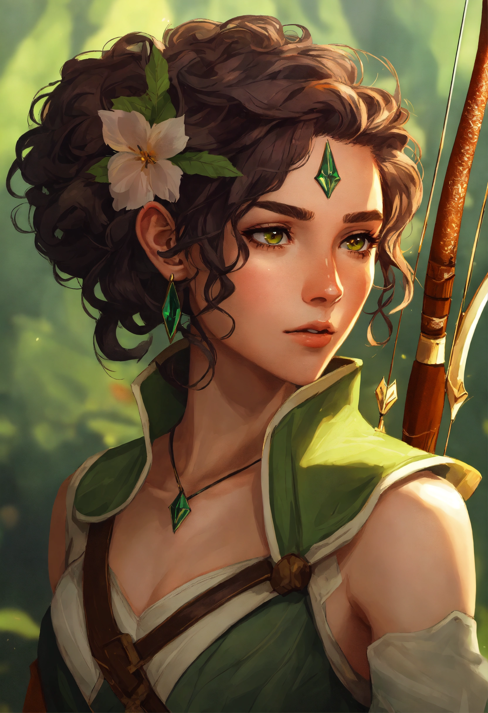 Lexica - Character art of a 24-year-old female wood elf, curly hair ...