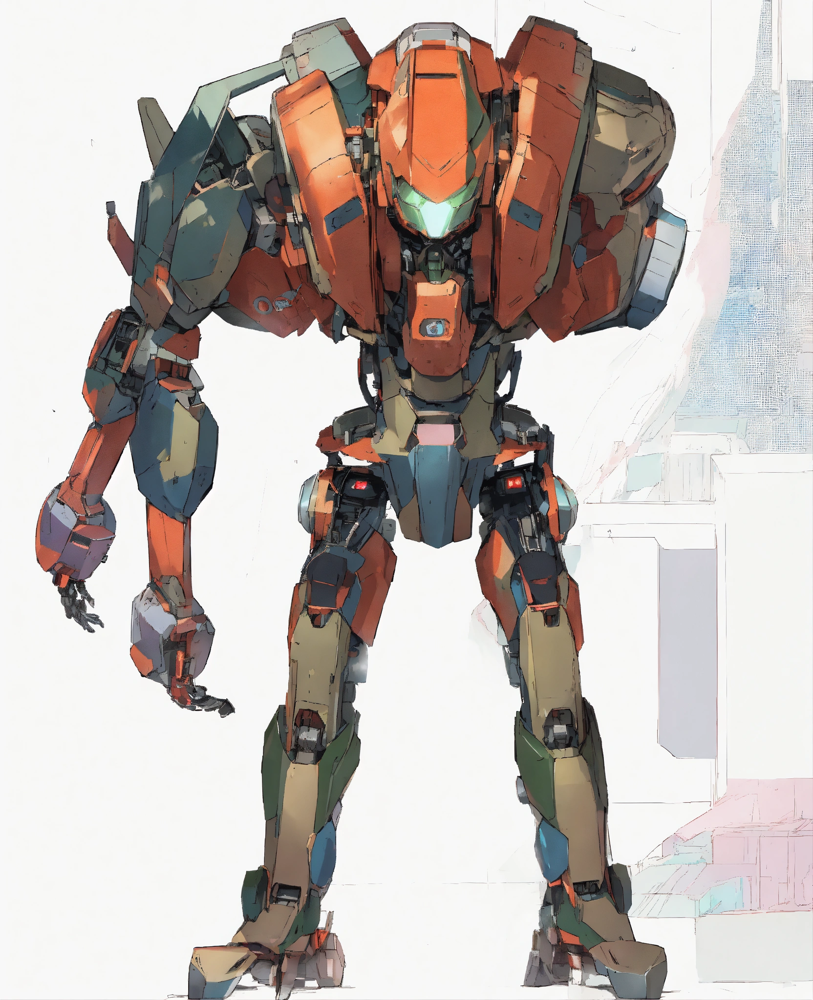 Lexica - Edgy anime robot with an angular head and massive right arm