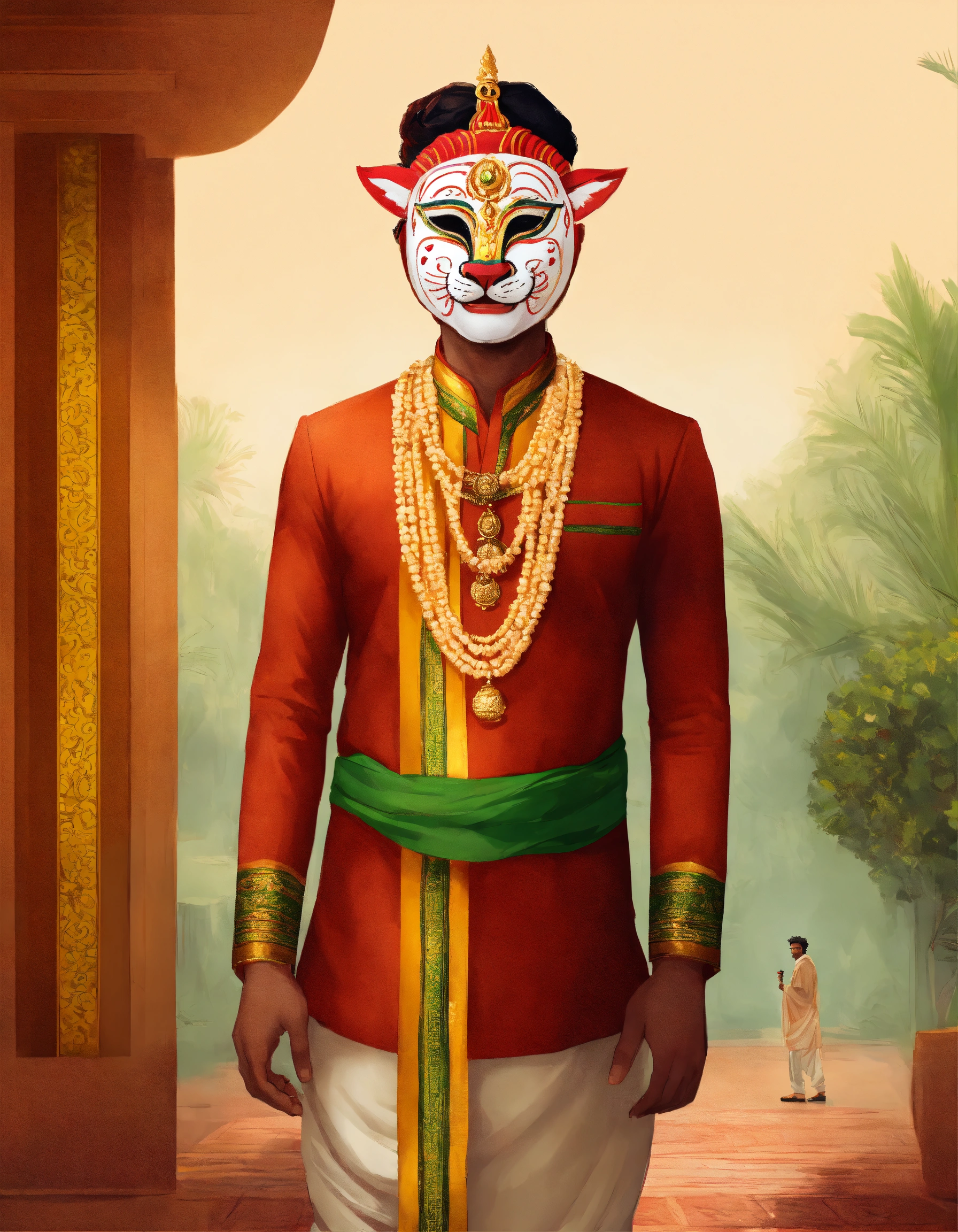 Lexica - A guy in Tamil traditional attire wearing an animal mask ...