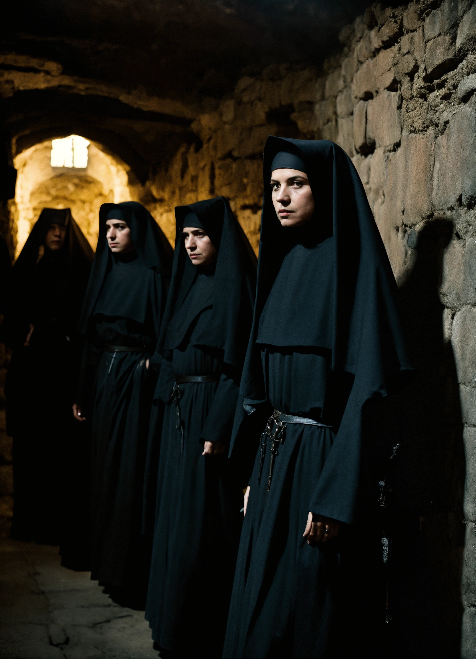 Lexica - Dark nuns, in dungeon, historical photo