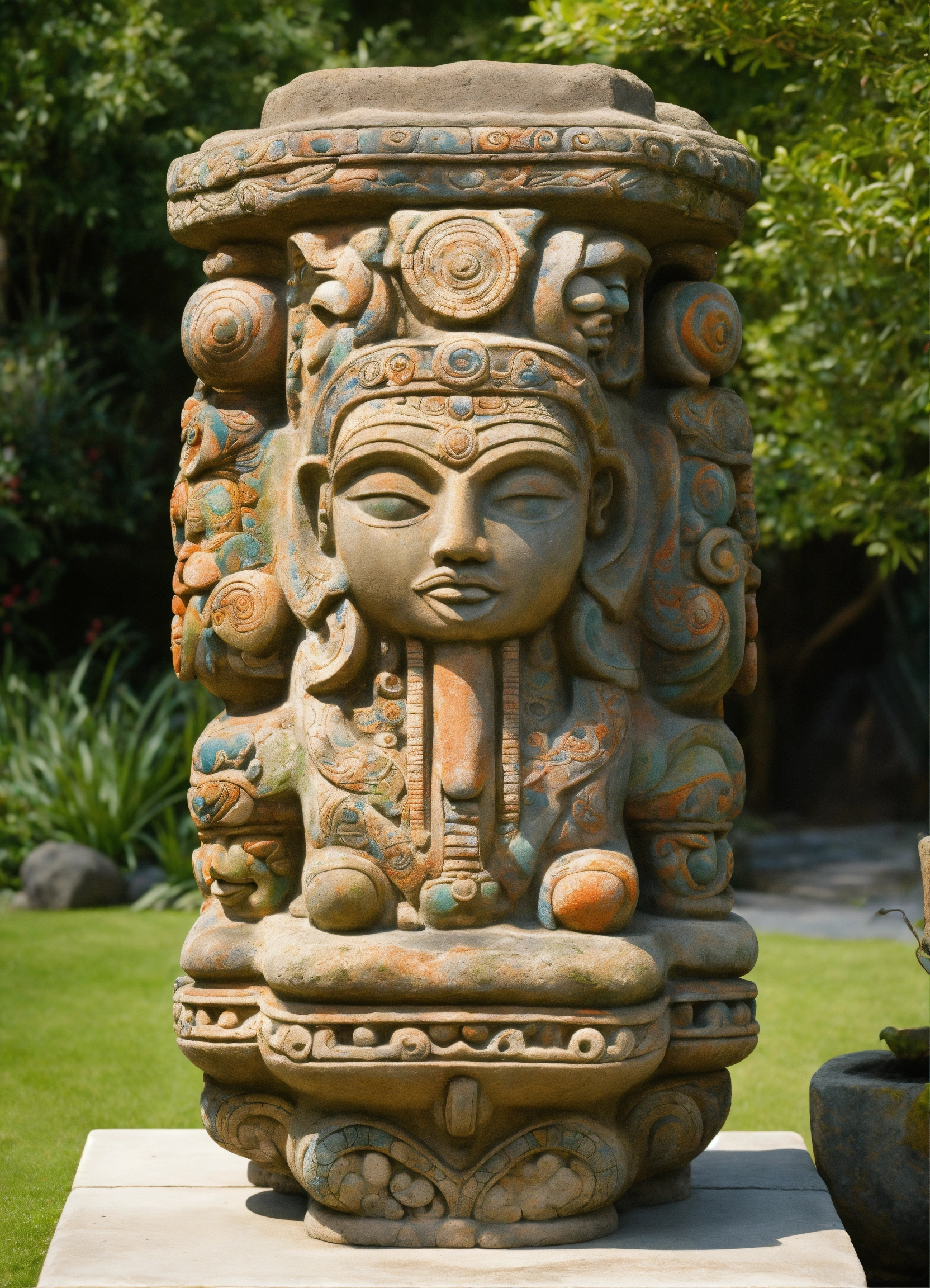 Lexica - An ancient stone sea totem garden ornament . style of alex grey.