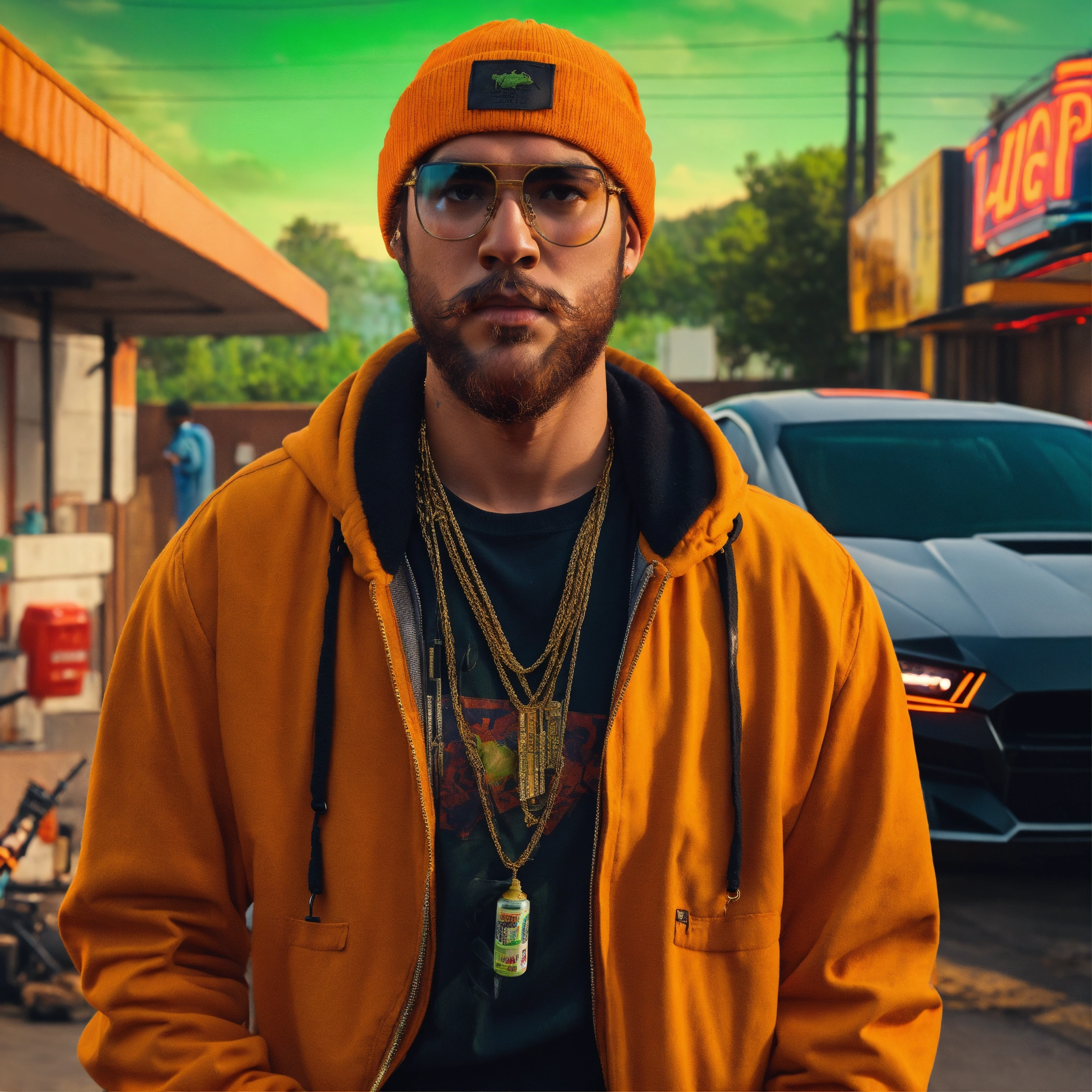 Lexica - HD, 4K, Background is a gas station with trap scene like fast ...