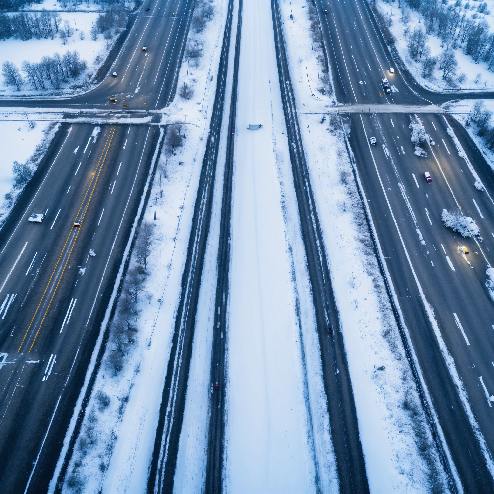 Lexica - Create an image of a blustery winter storm. Show a highway ...