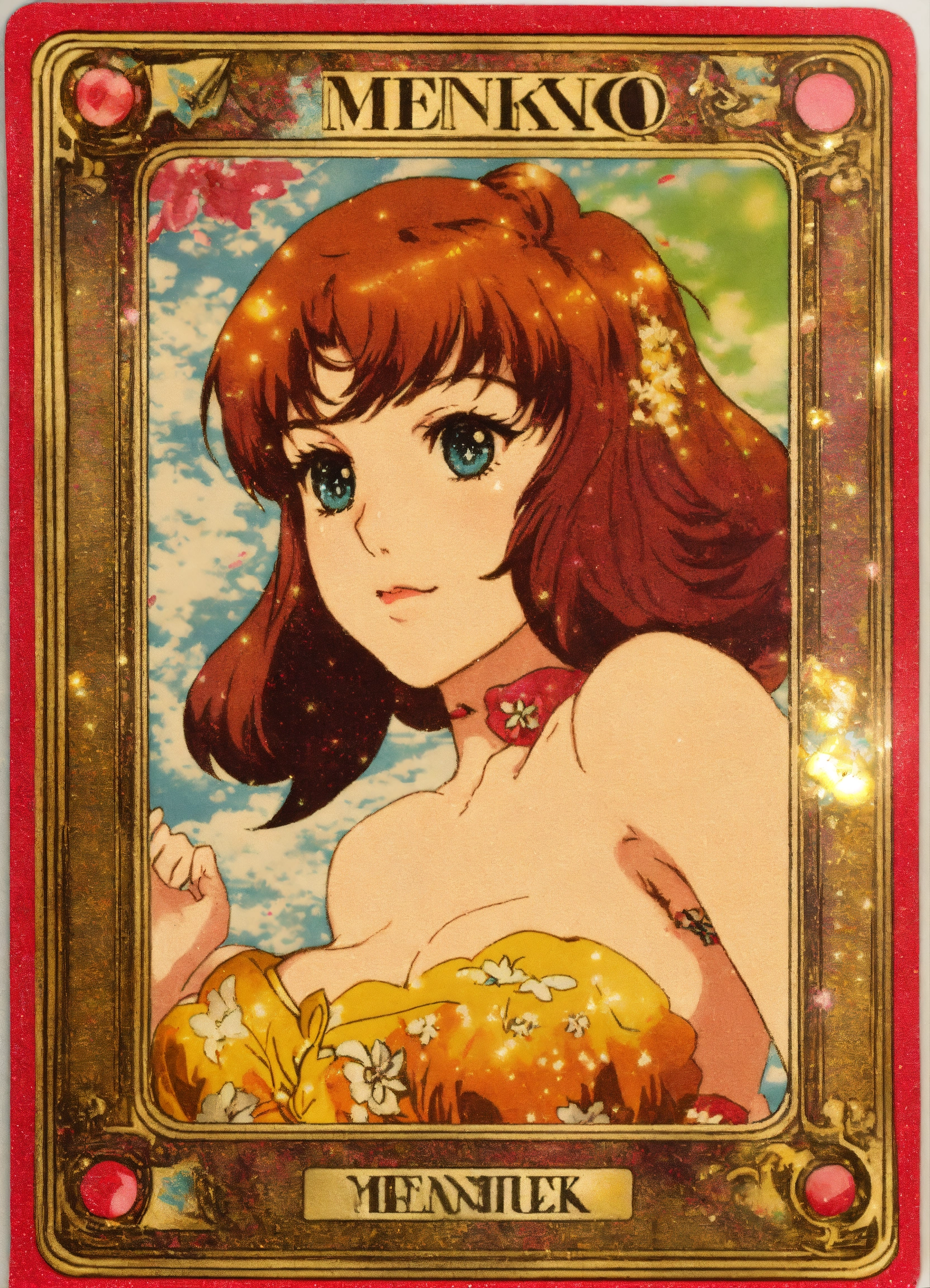 Lexica - Shimmering silk glitter vintage "menko" card featuring a ...