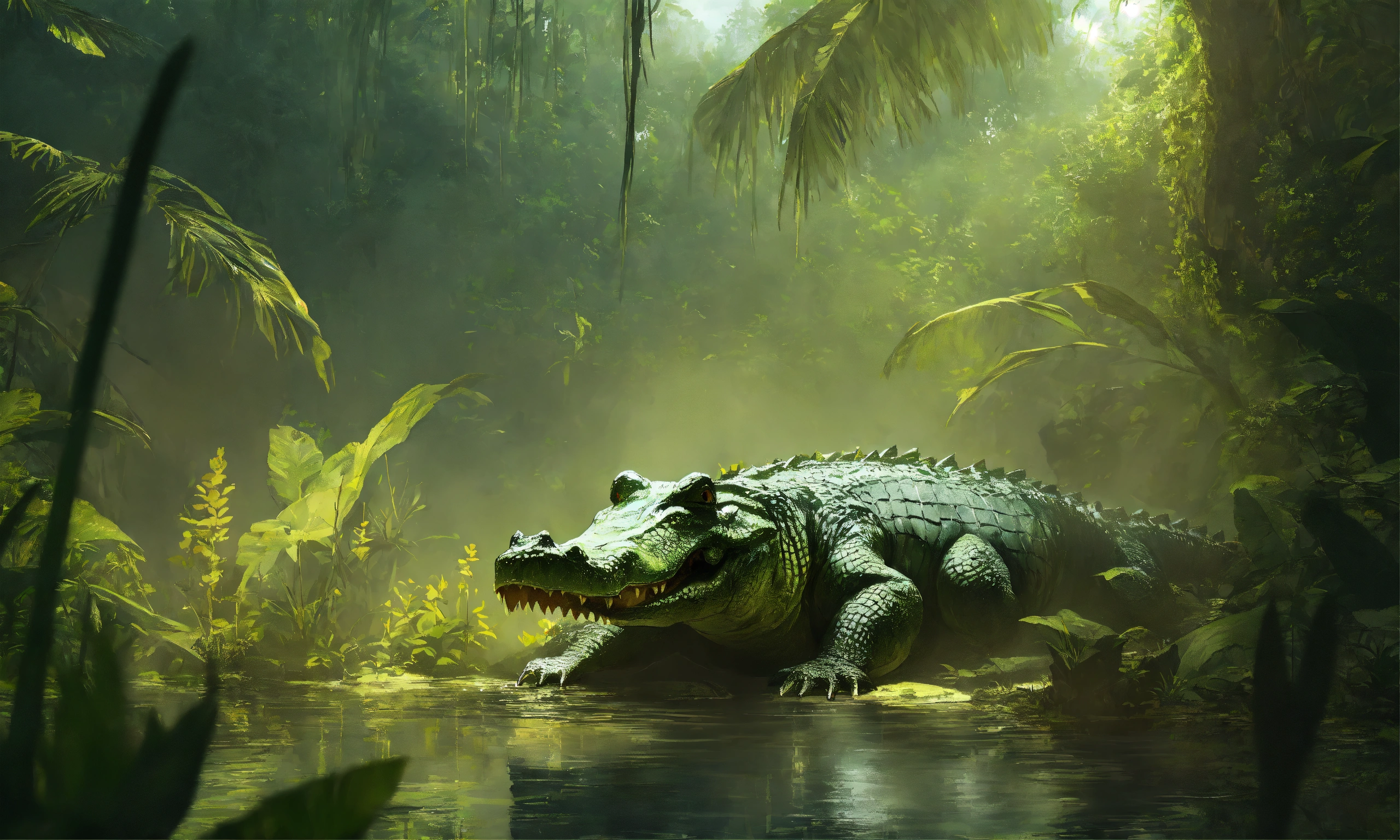 Lexica - Concept art of a giant crocodile in a subtropical wetland ...