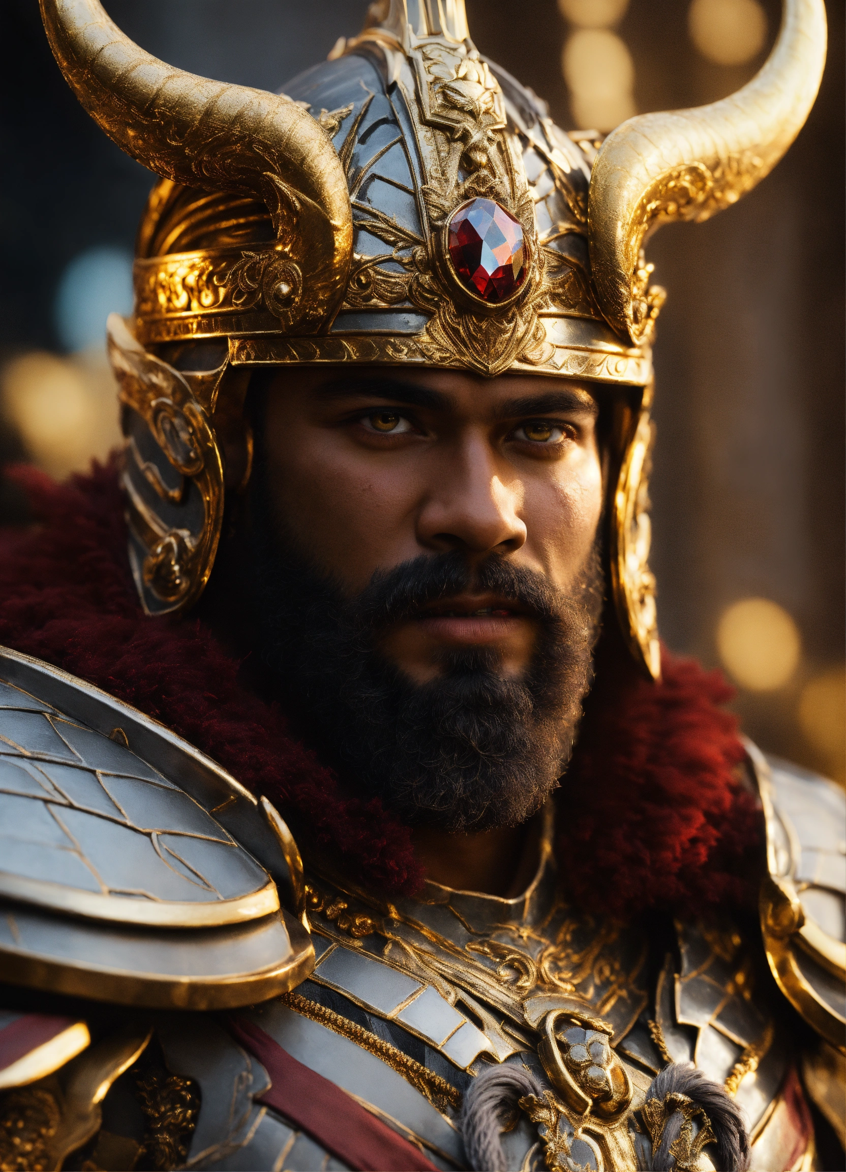 Lexica - High-definition portrait of a king with horns, hard golden ...