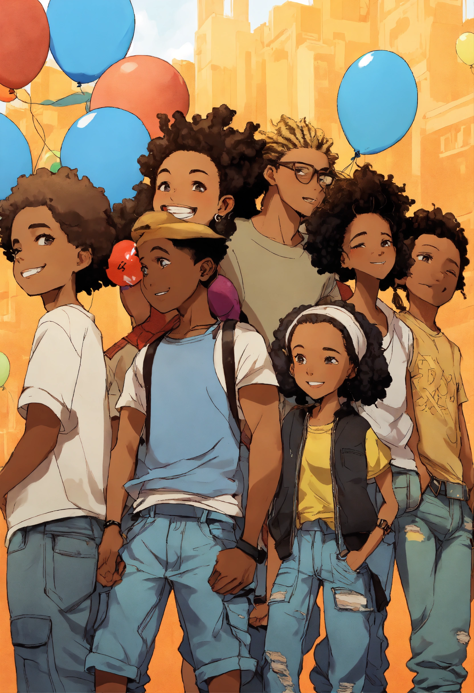 Lexica - The boondocks storybook style art, group of smiling 14 year ...