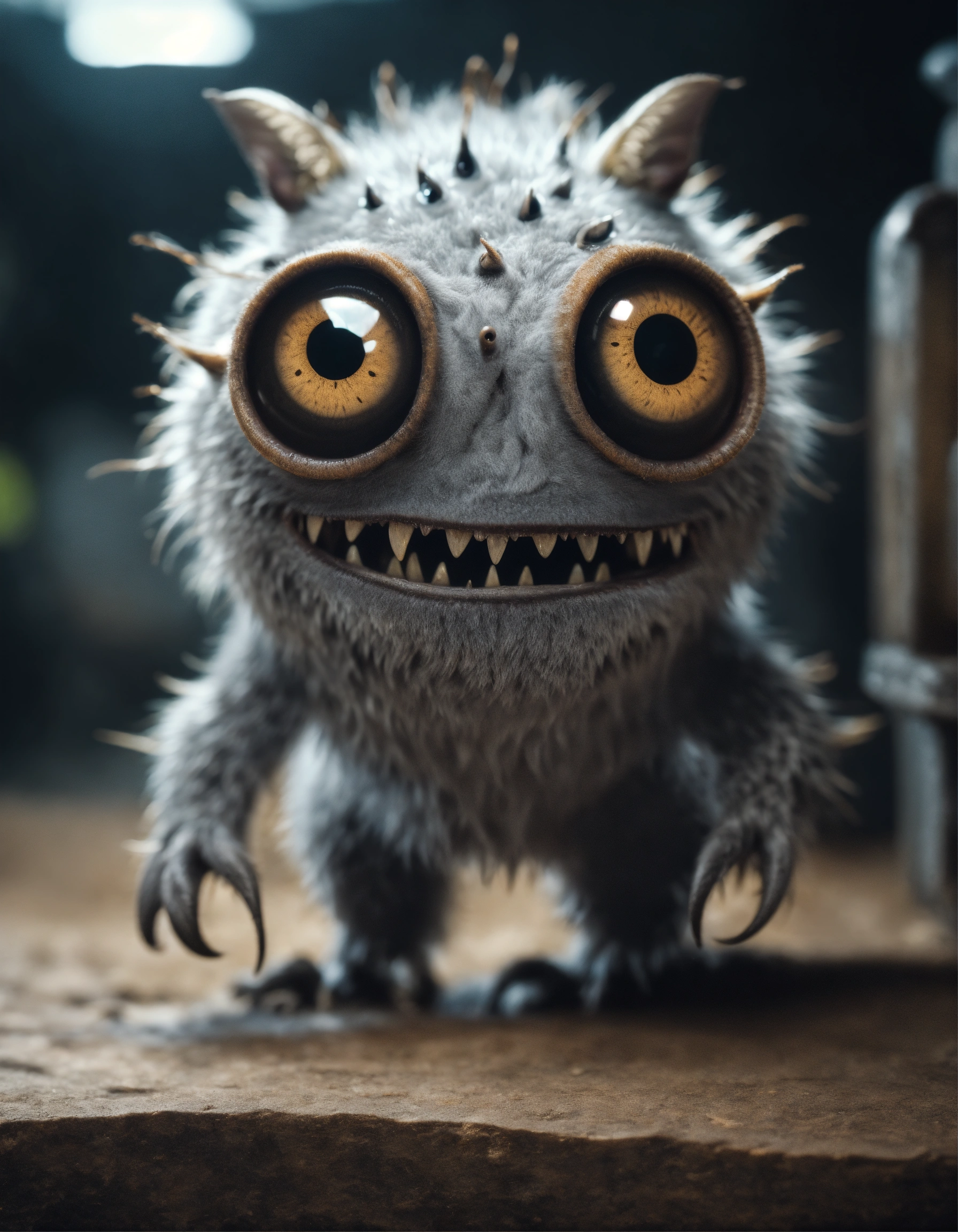 Lexica - Medium close-up, Very cute, grey monster whit many eyes ...