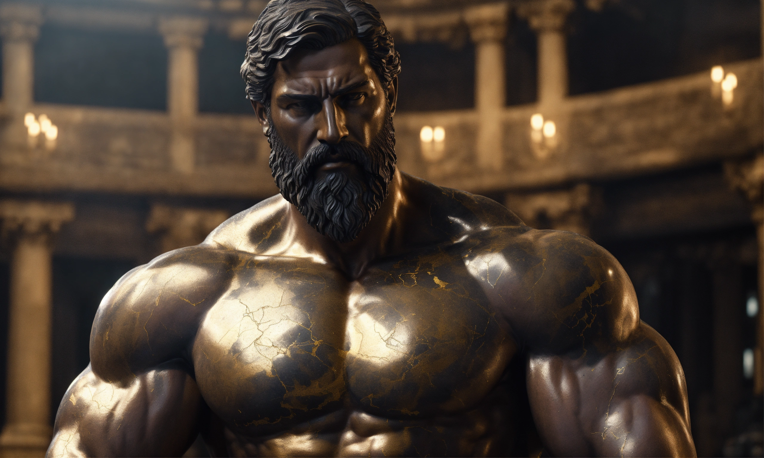 Lexica - A muscular statue of a strong Greek man with a beard and scars ...
