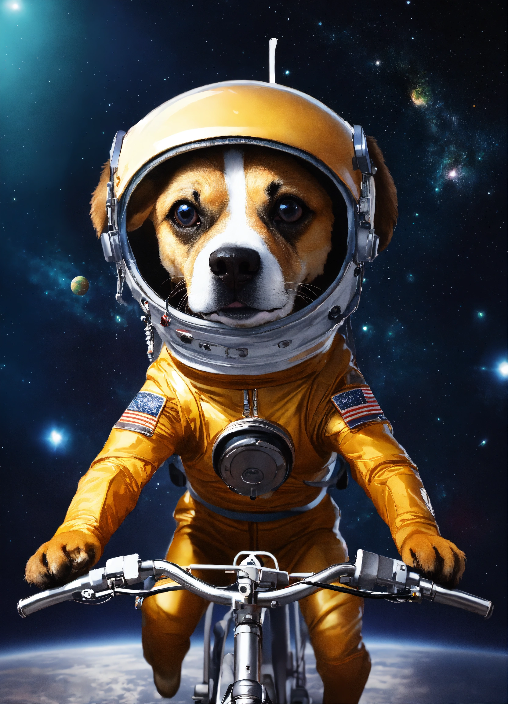 Lexica - Generate an image of a dog biking in outer space with an alien ...