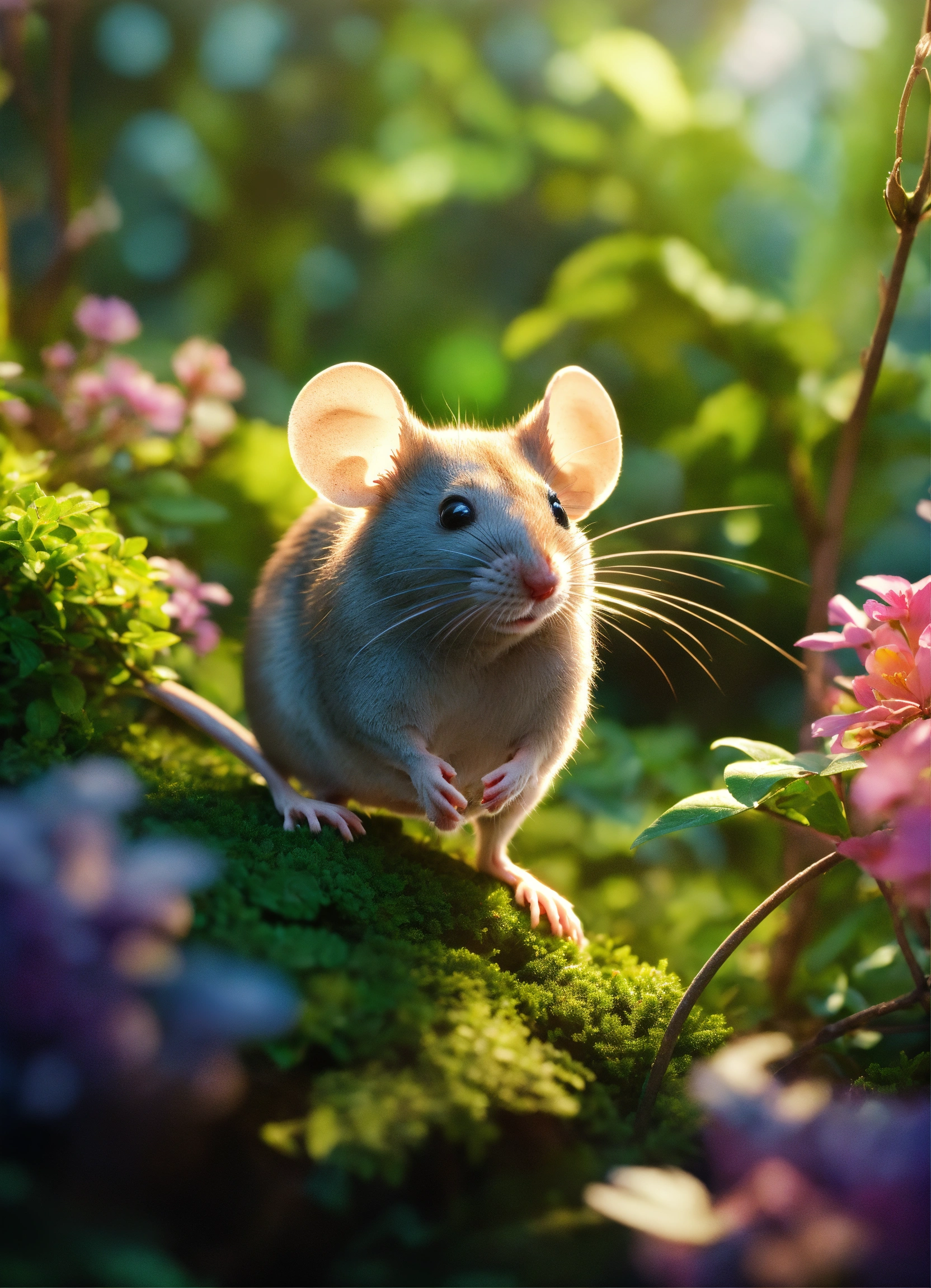 Lexica - 4D photographic image of The mouse hides in the bush ...