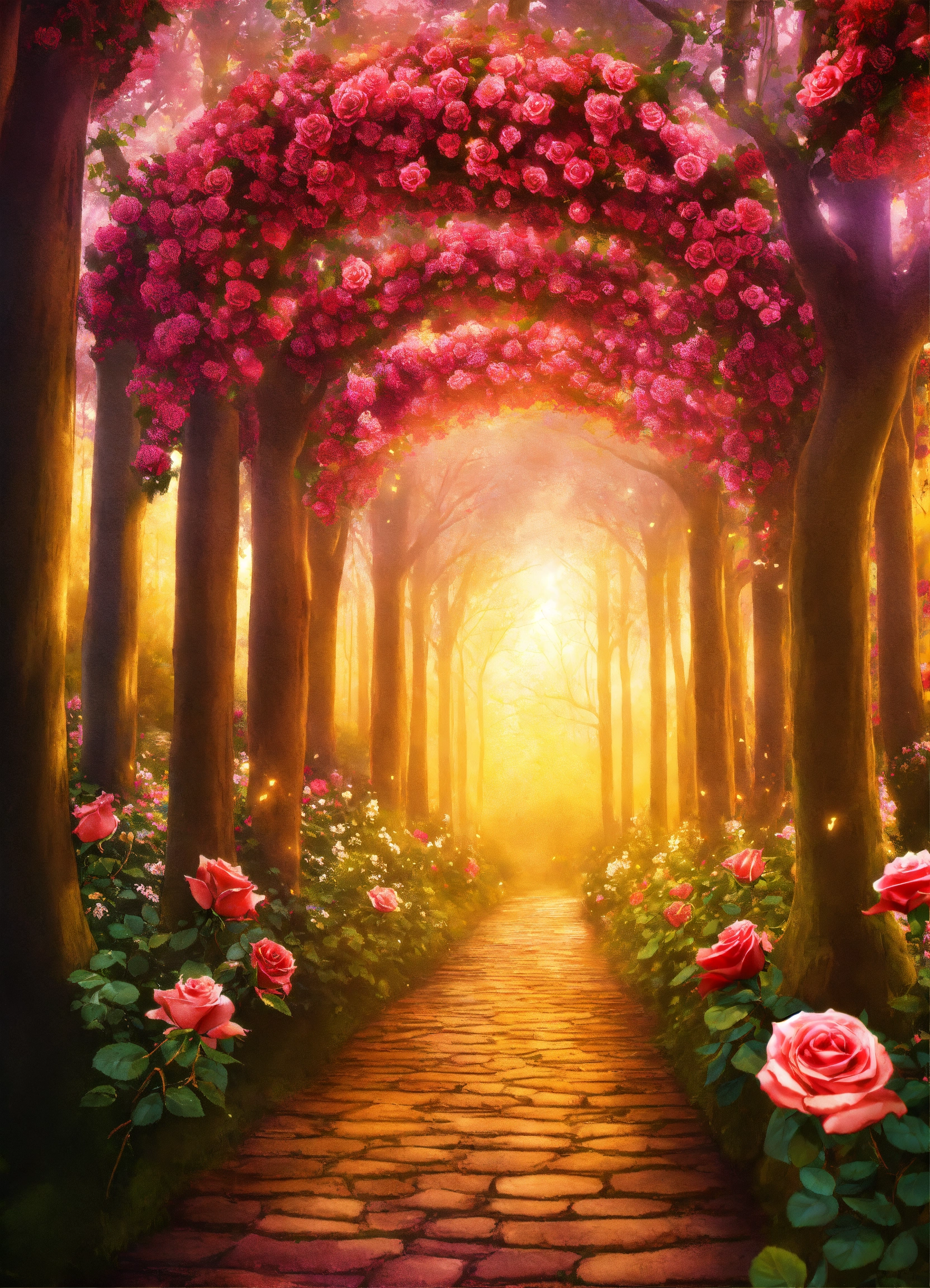 Lexica - Journey deep into an enchanted forest where towering rose ...