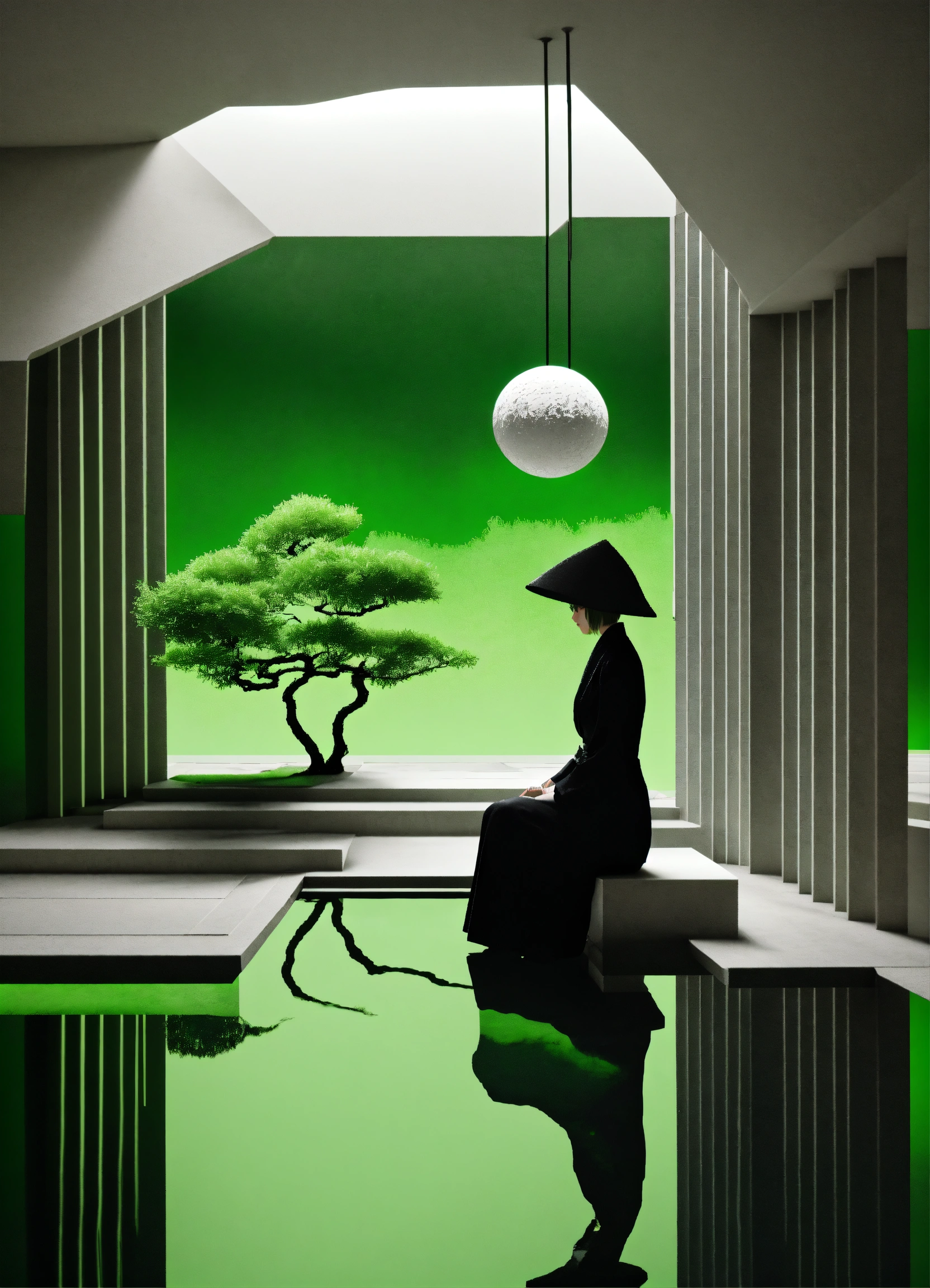 Lexica - Black and white and green colors, 3d abstract landscape, woman ...