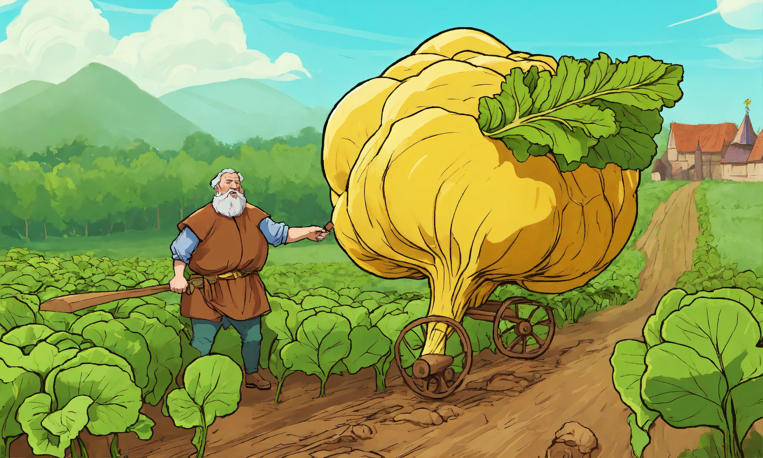 Lexica - Cartoon style giant yellow turnip with huge green leaves in ...