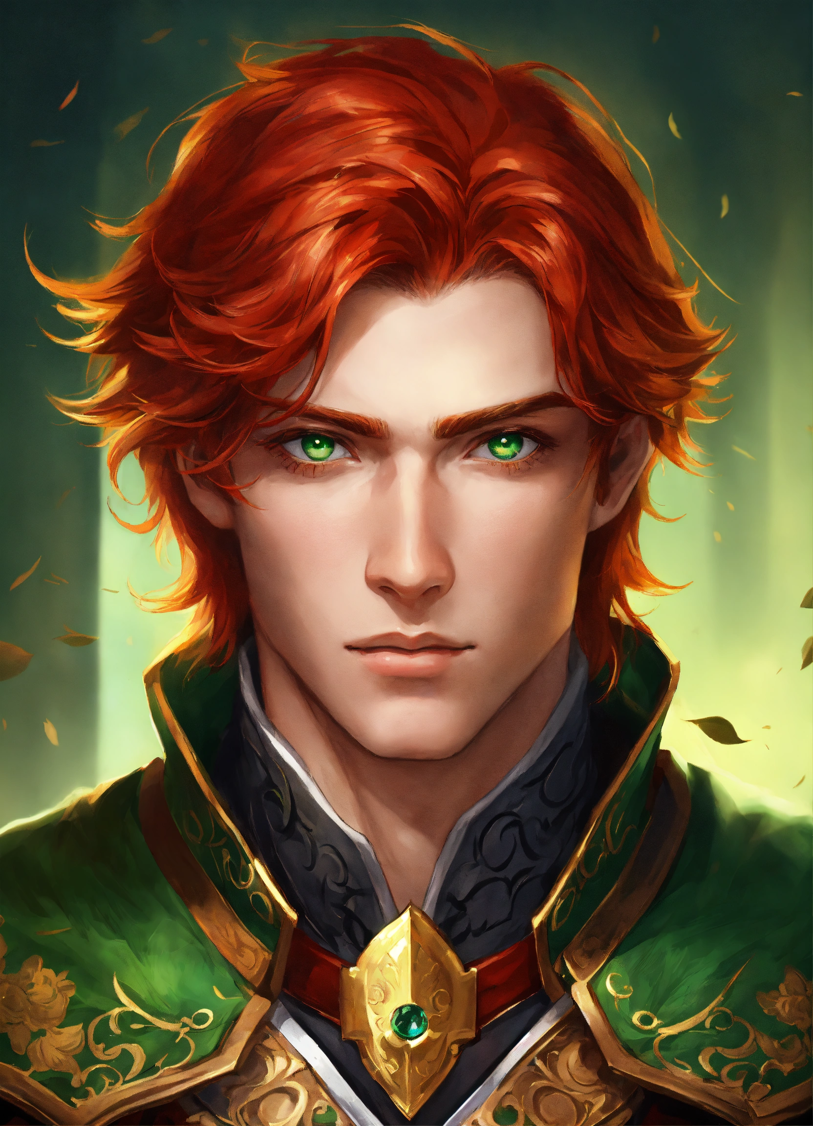 Lexica - "heroic male swordsman", red hair, fantasy, duelist, green ...