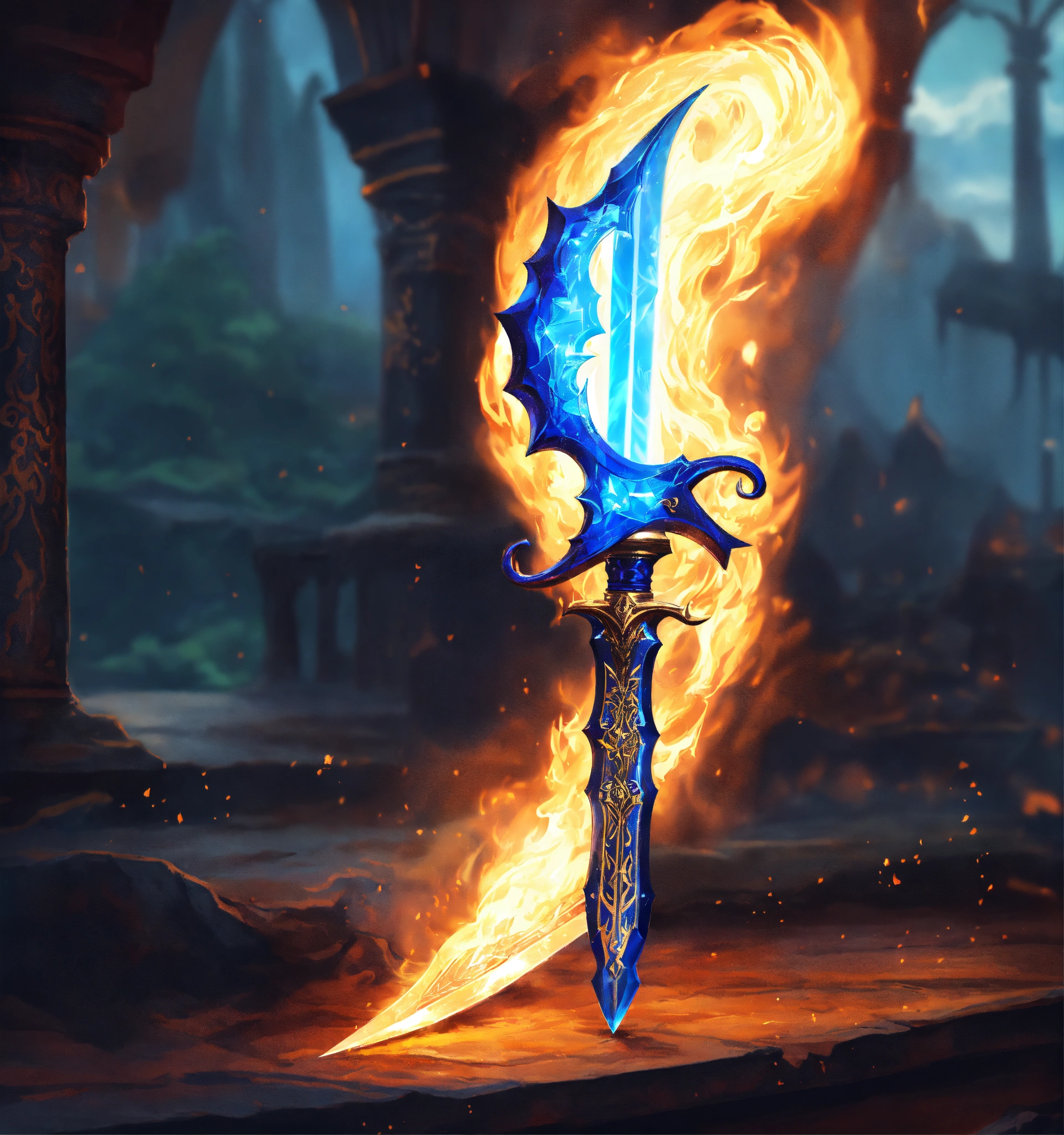 Lexica - A magic draconic blade made of azure flames.