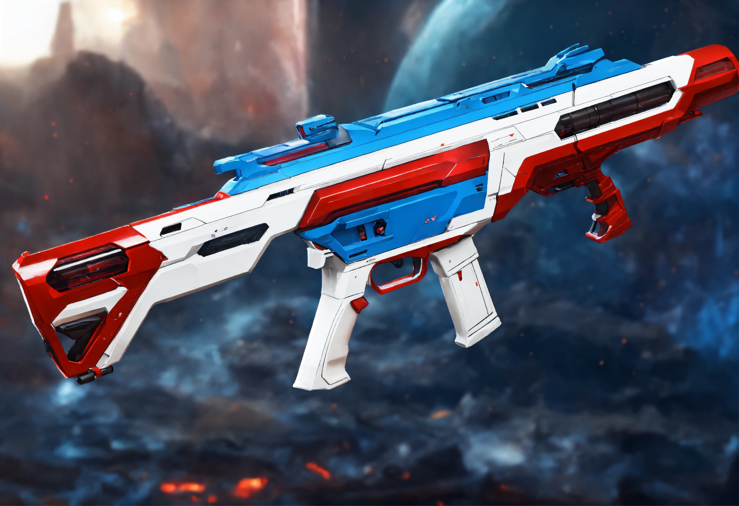 Lexica - Side view of a white and blue and red sci fi energy rifle, HD ...