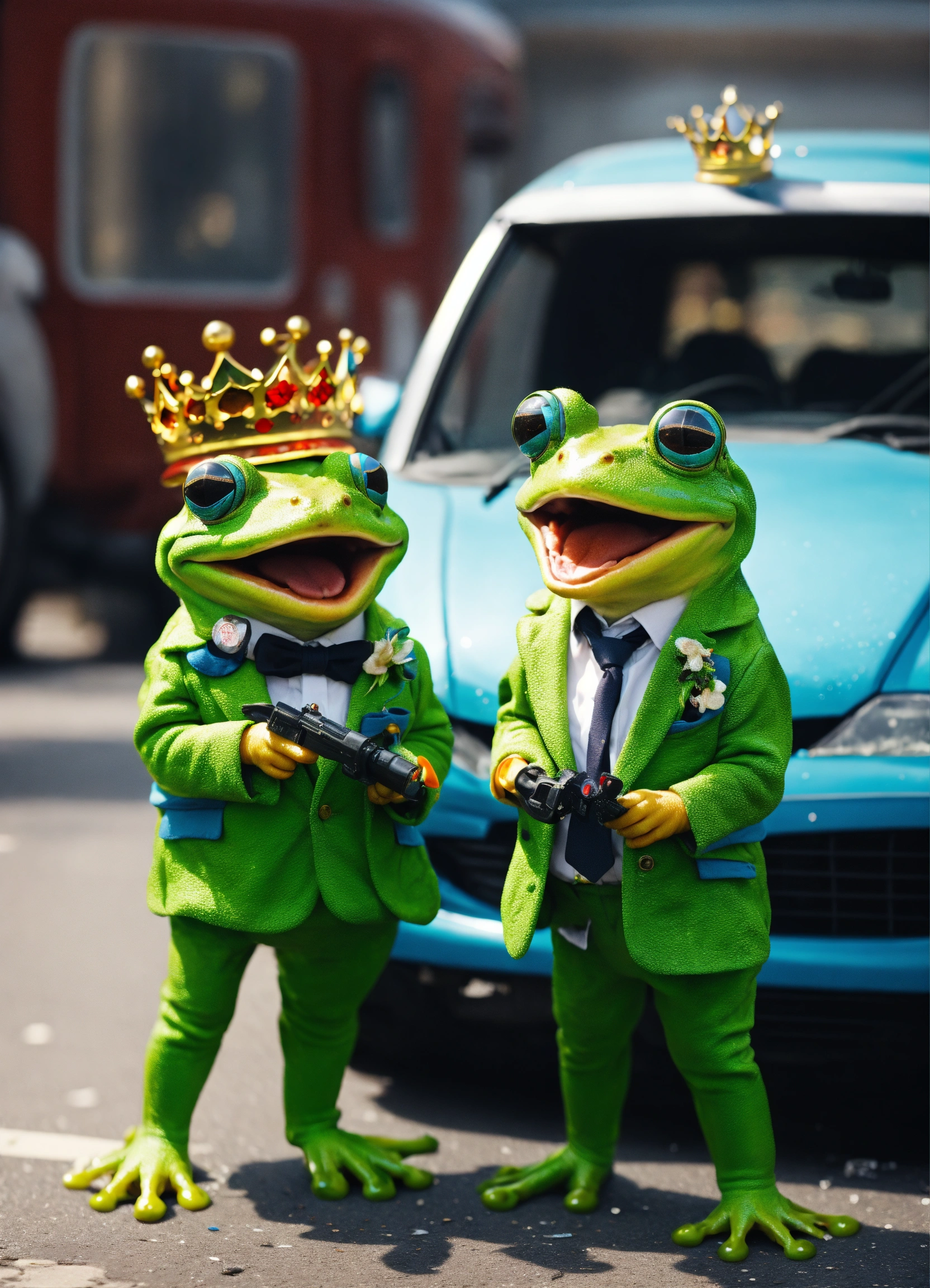 Lexica - Cute frog in suit and glasses and crown in cinematic ...