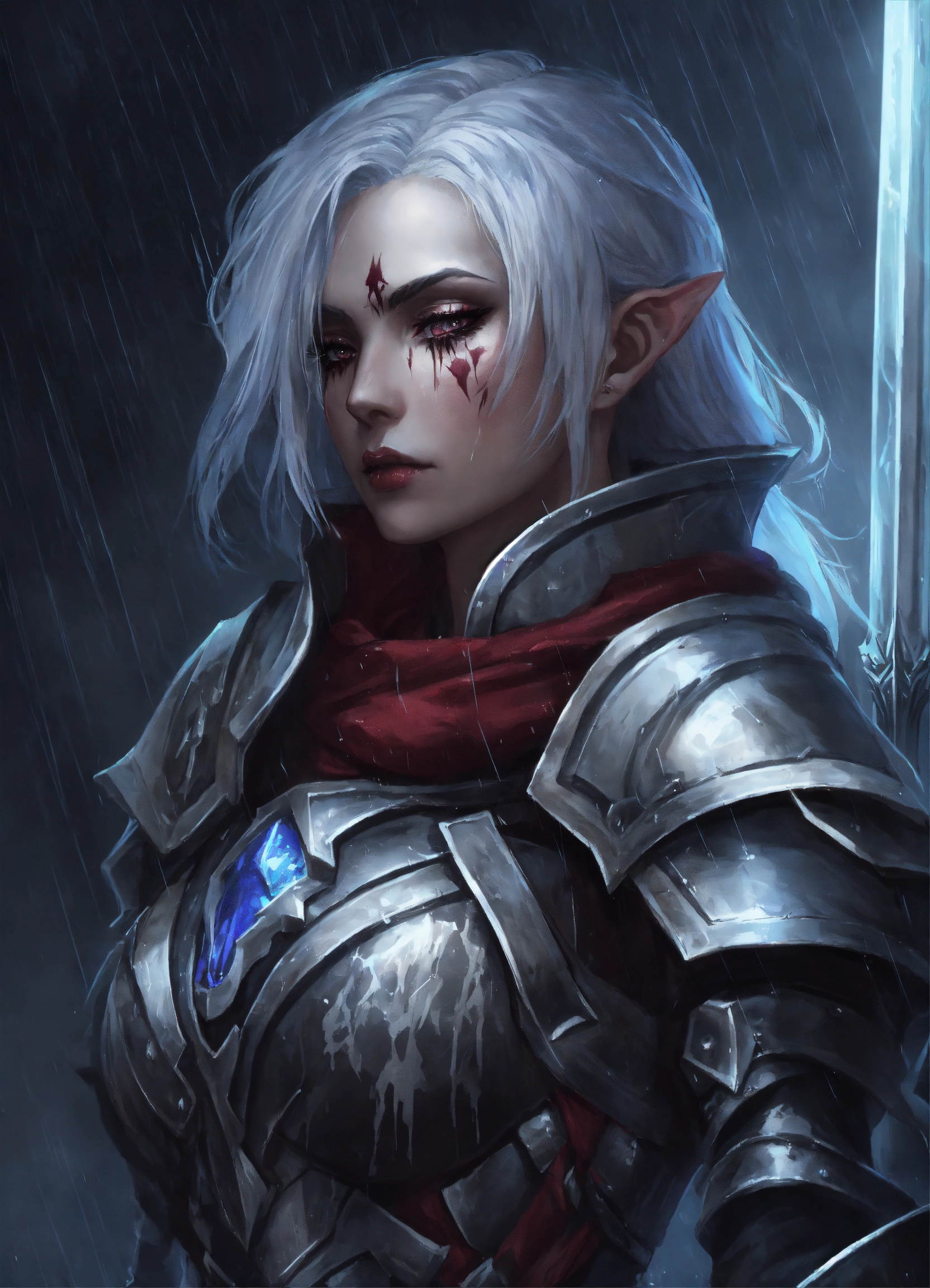 Lexica - Female undead death knight, shining armor, sorrow, silver hair ...
