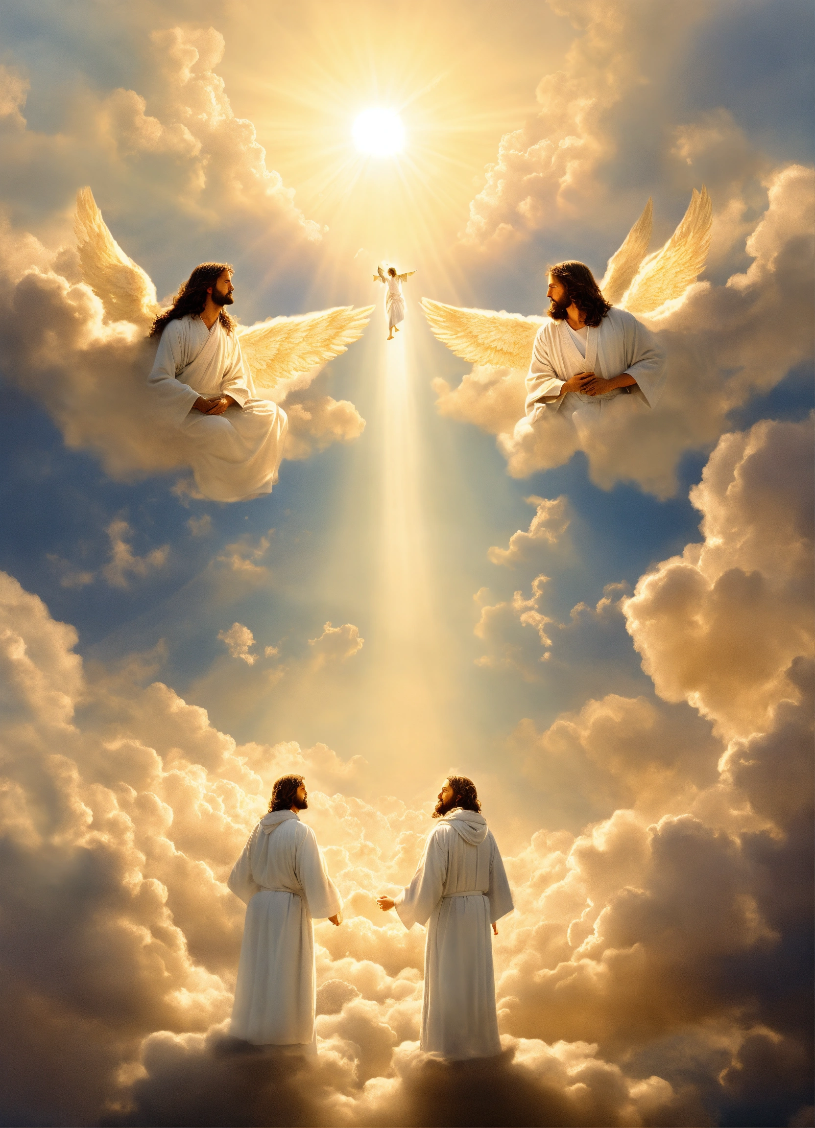 Lexica - Angels in white robes on the clouds looking at jesus
