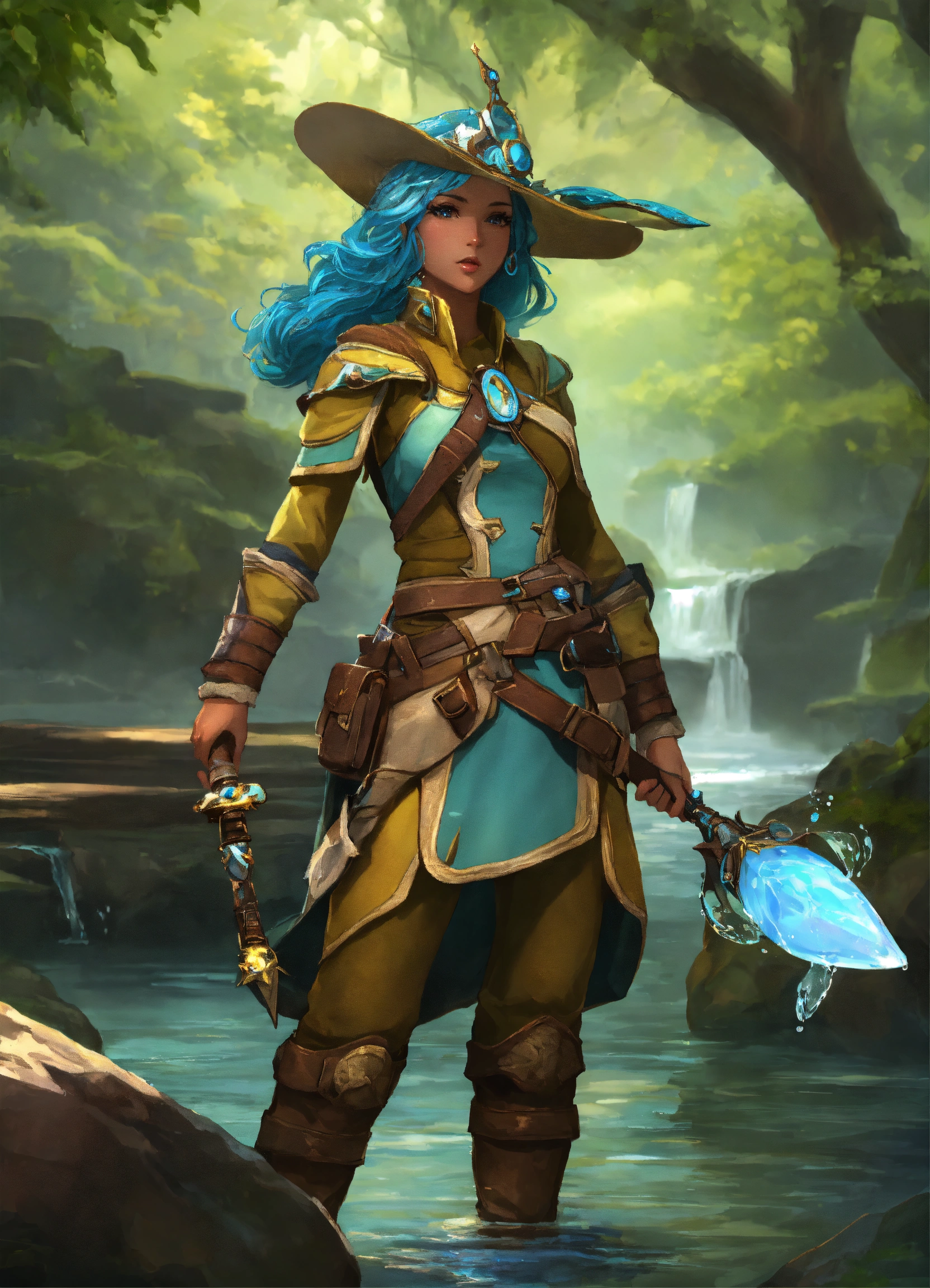 Lexica - Please render an image of a water genasi ranger