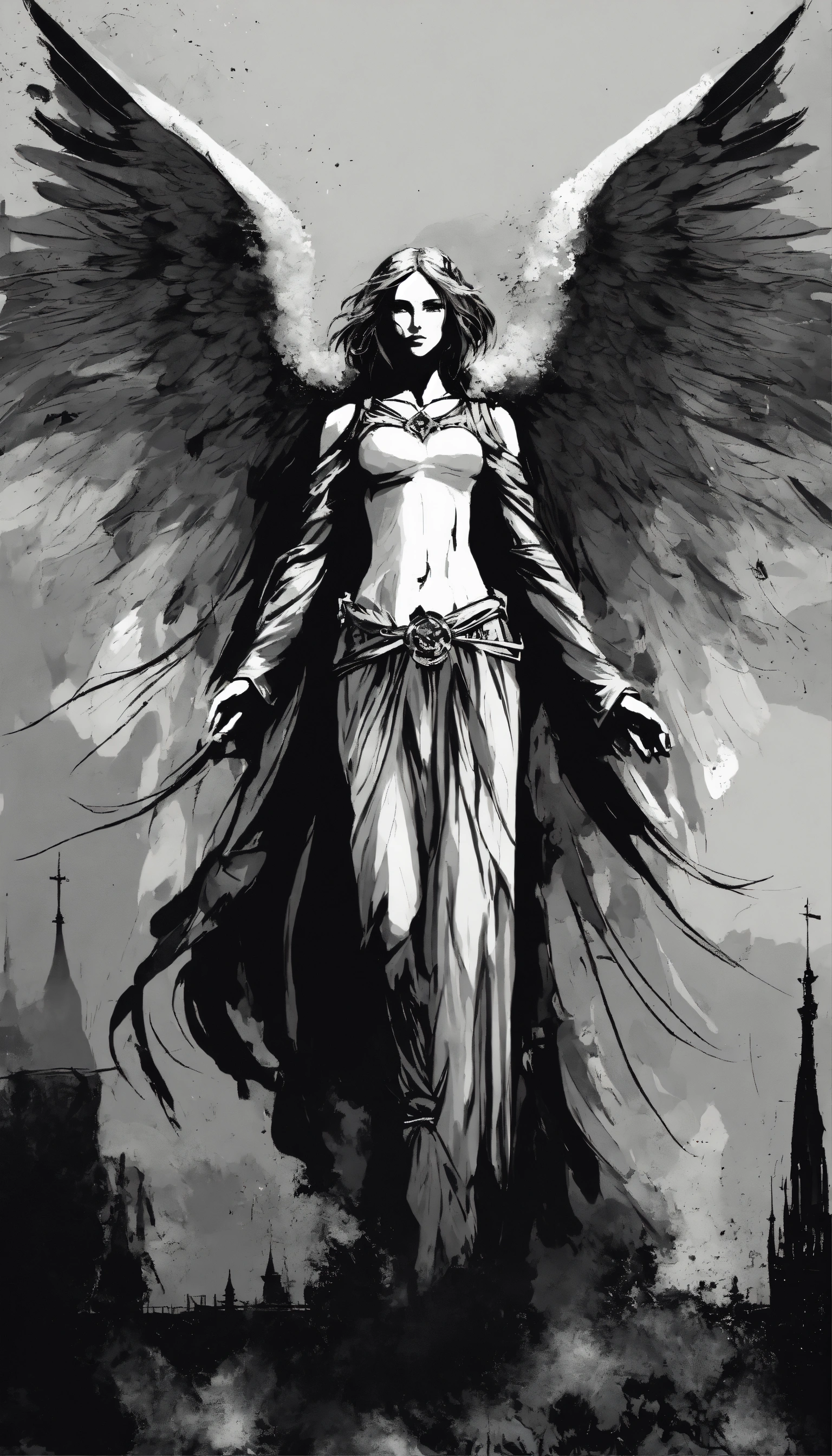 Lexica - Gothic angel in flight frontal view, simple stile, texture ...