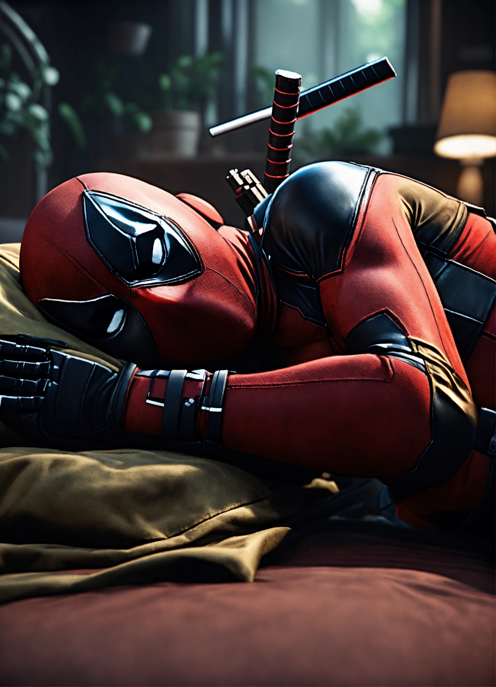 Lexica - Deadpool sleeping, unreal engine render, 8k