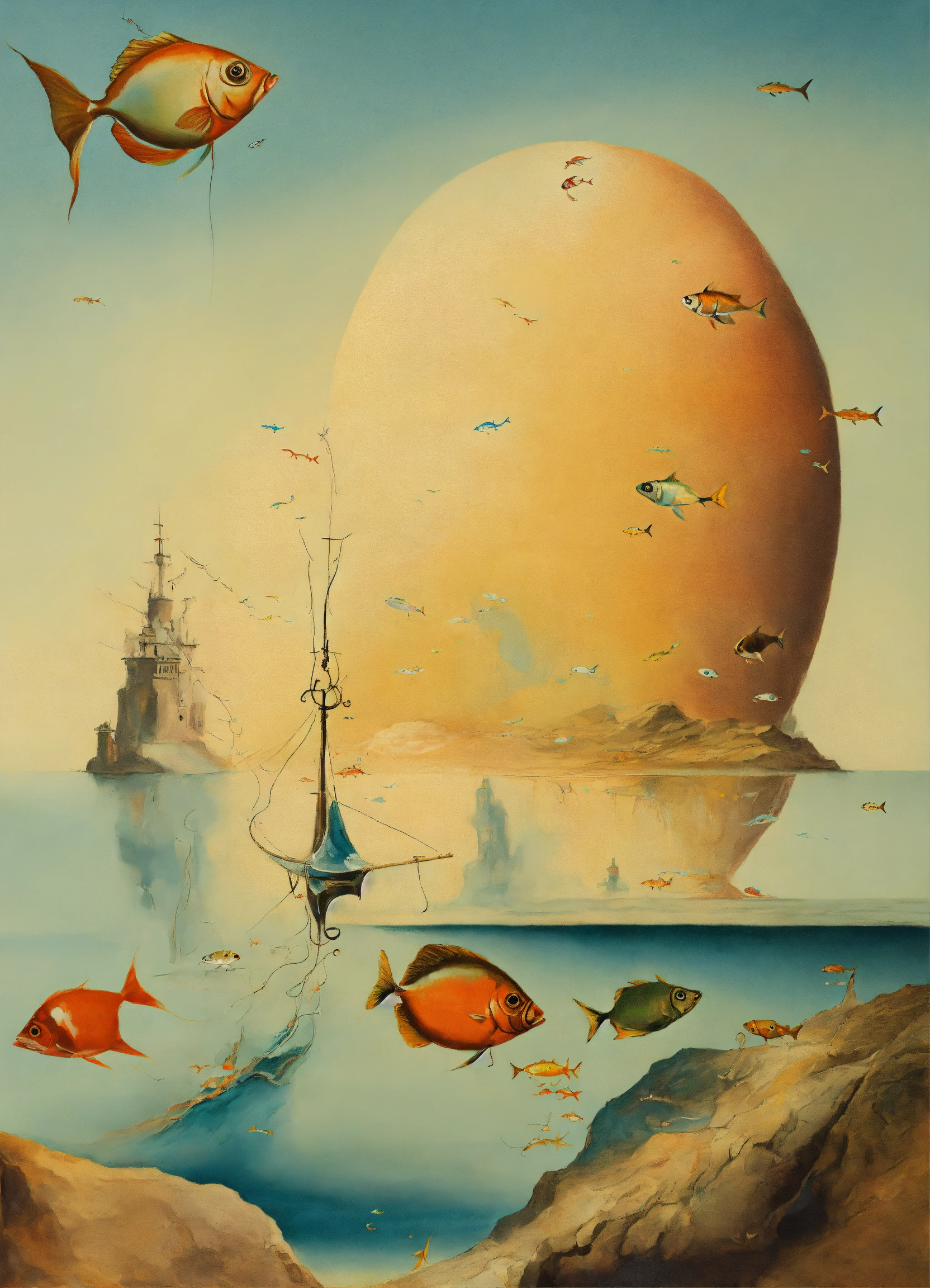 Lexica - Surreal Salvador Dali painting fish in pastel shades.