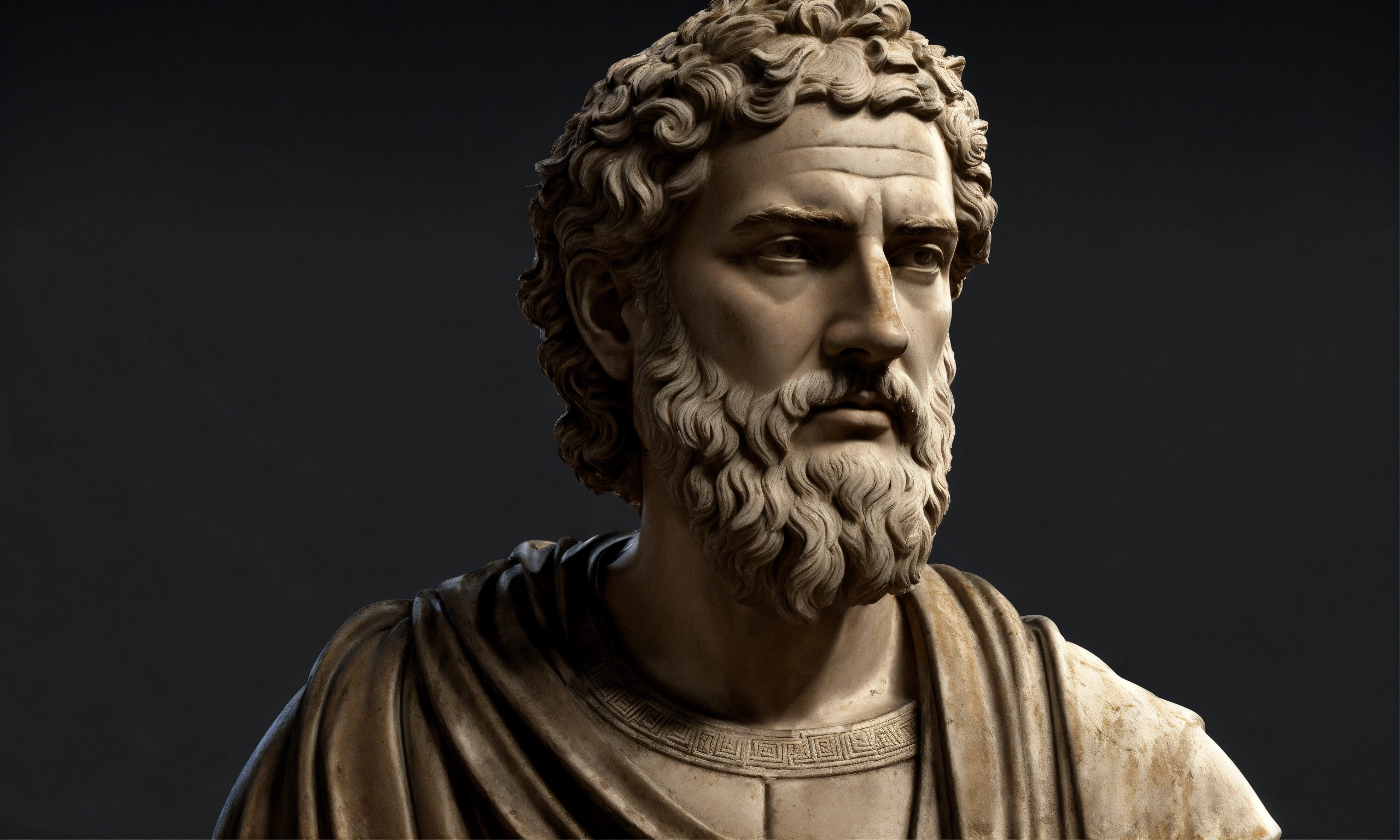 Lexica - Confused Athenian philosopher, facing front, dark background ...