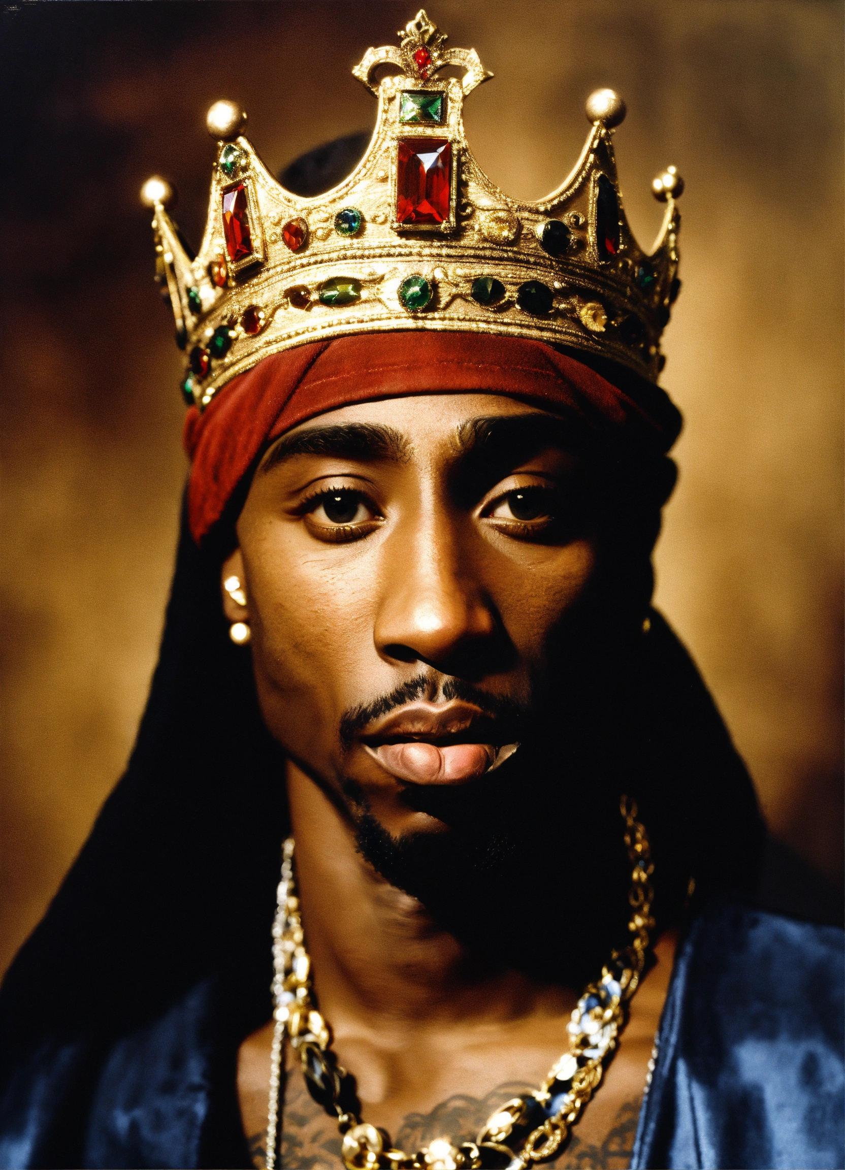 Lexica - Tupac Shakur wearing a royal Roman coronet painted by Leonardo ...