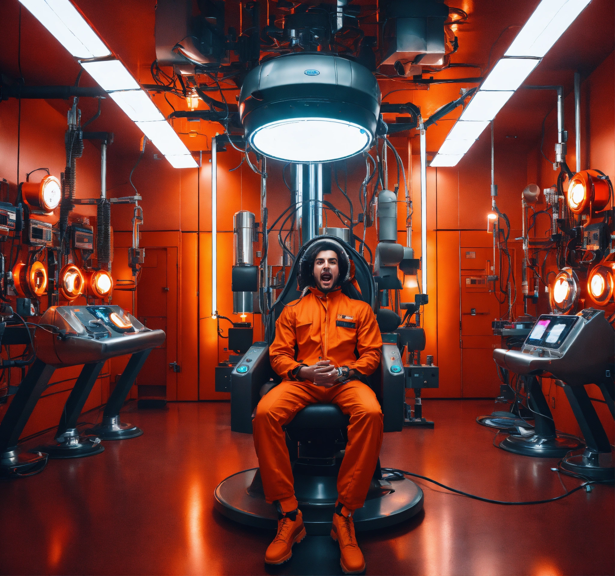 Lexica - Clean cut dark hair guy in futuristic orange jumpsuit is ...