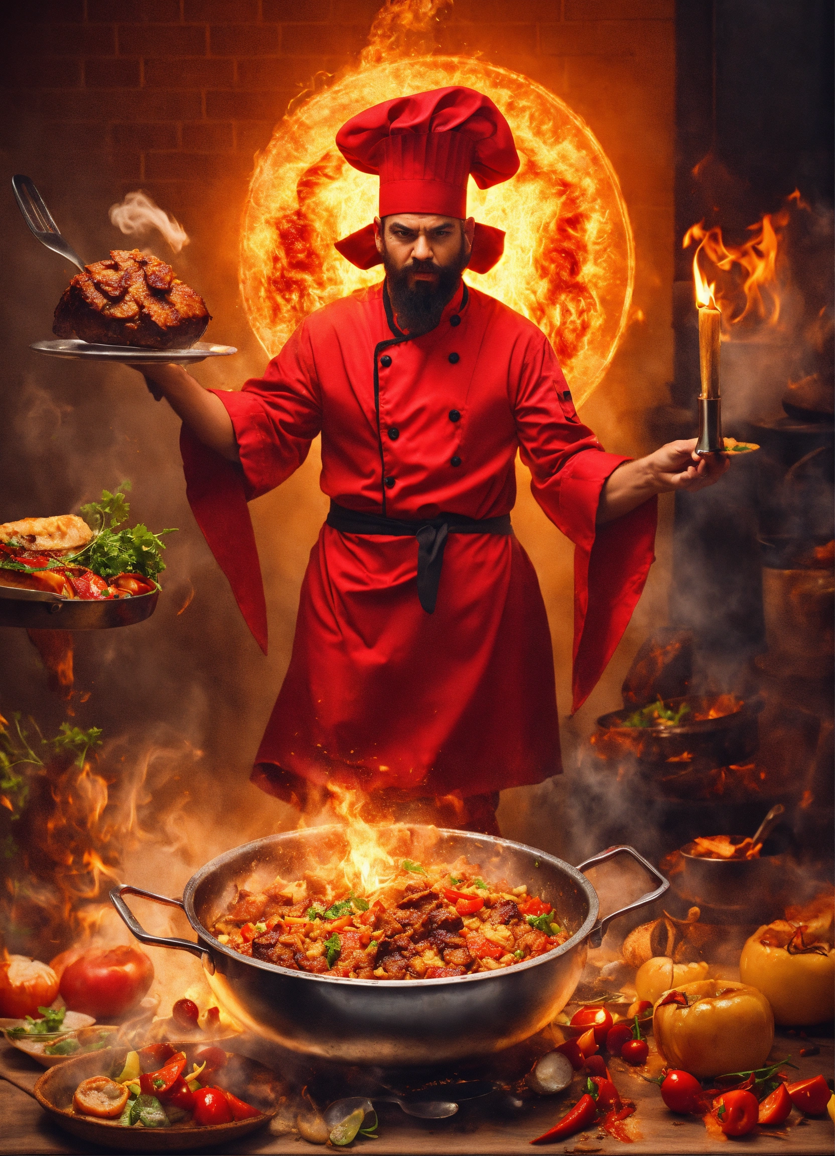 Lexica - Satan disguised as a chef casting his spell on the food
