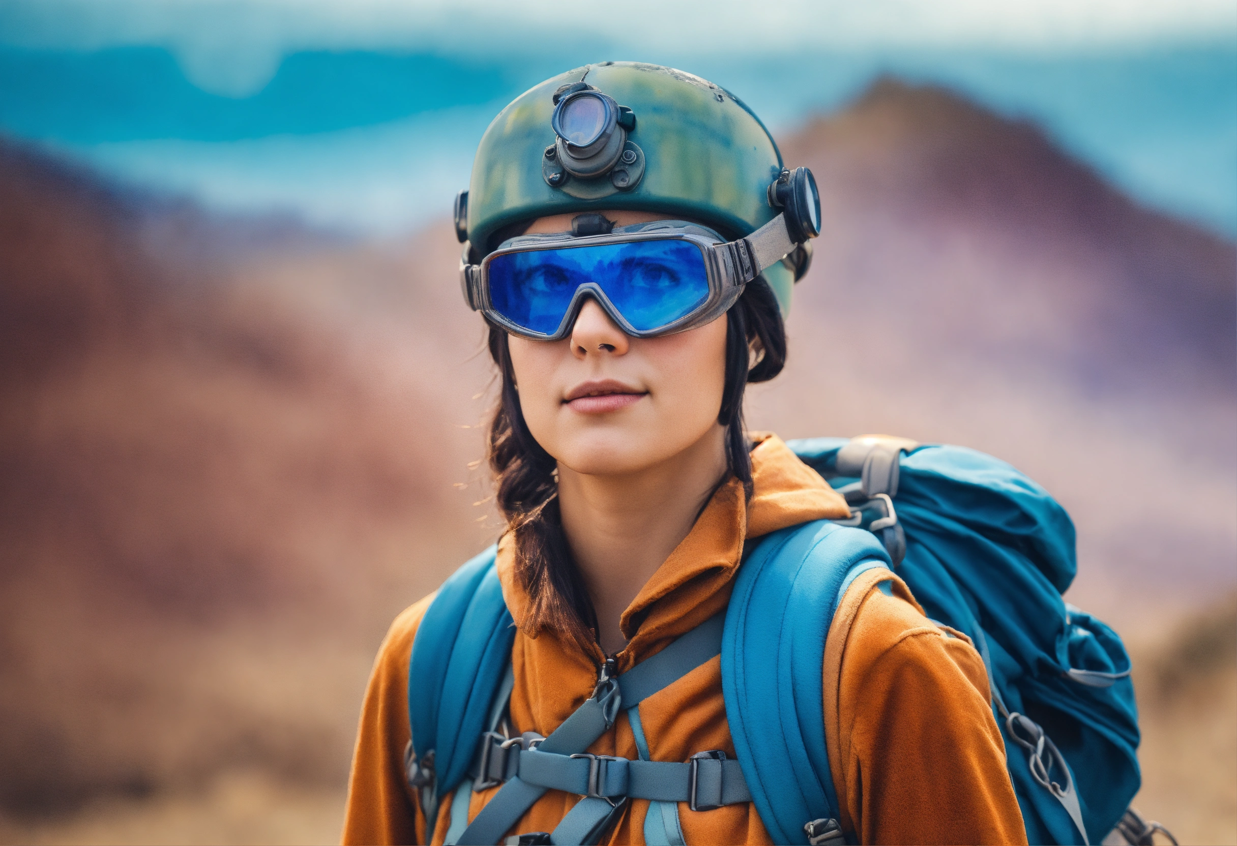 Lexica - Beautiful watercolor style blue, adventurer with googles ...