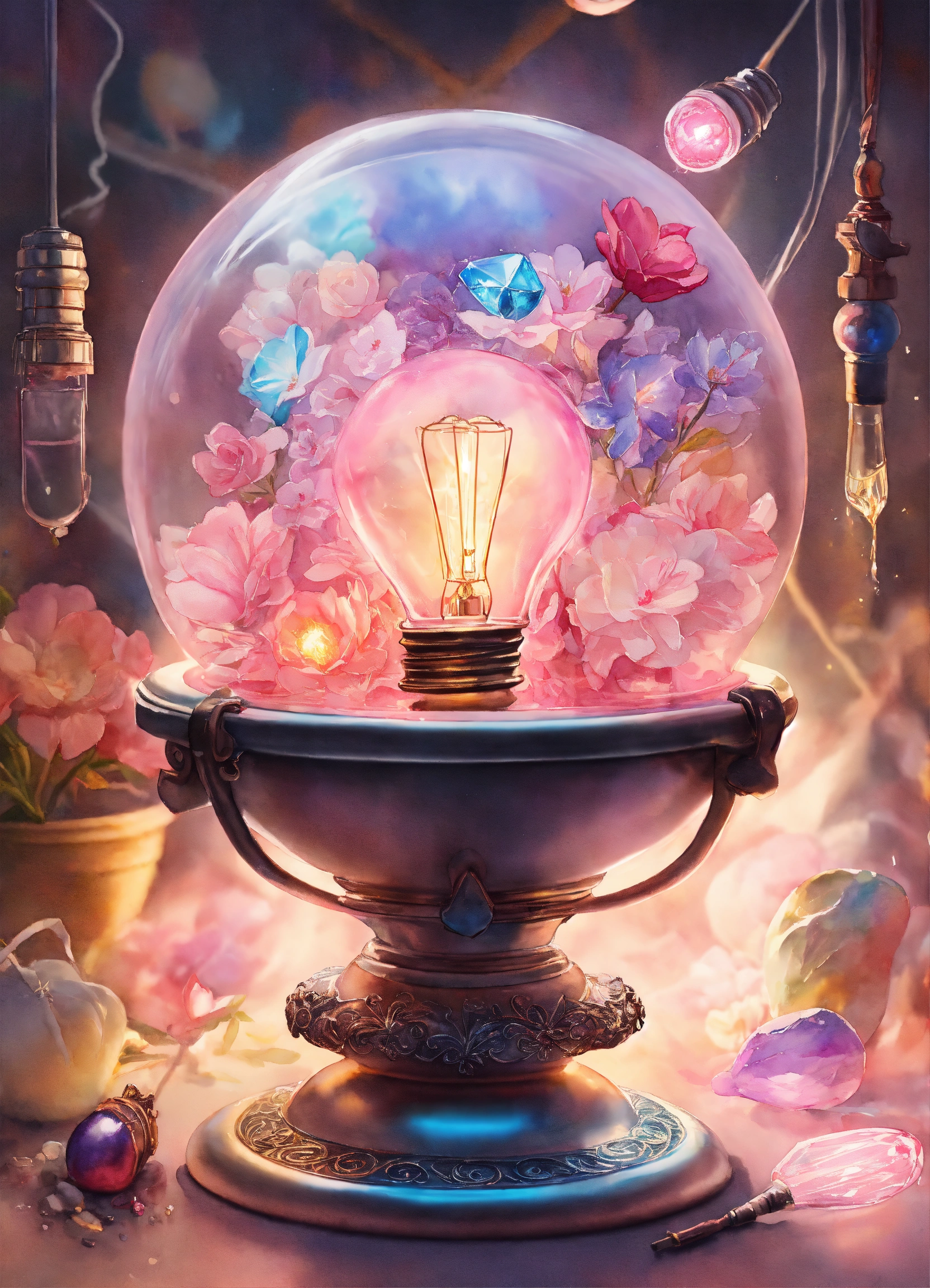 Lexica - Pastel light pink Cauldron inside, edison lightbulb heart ...