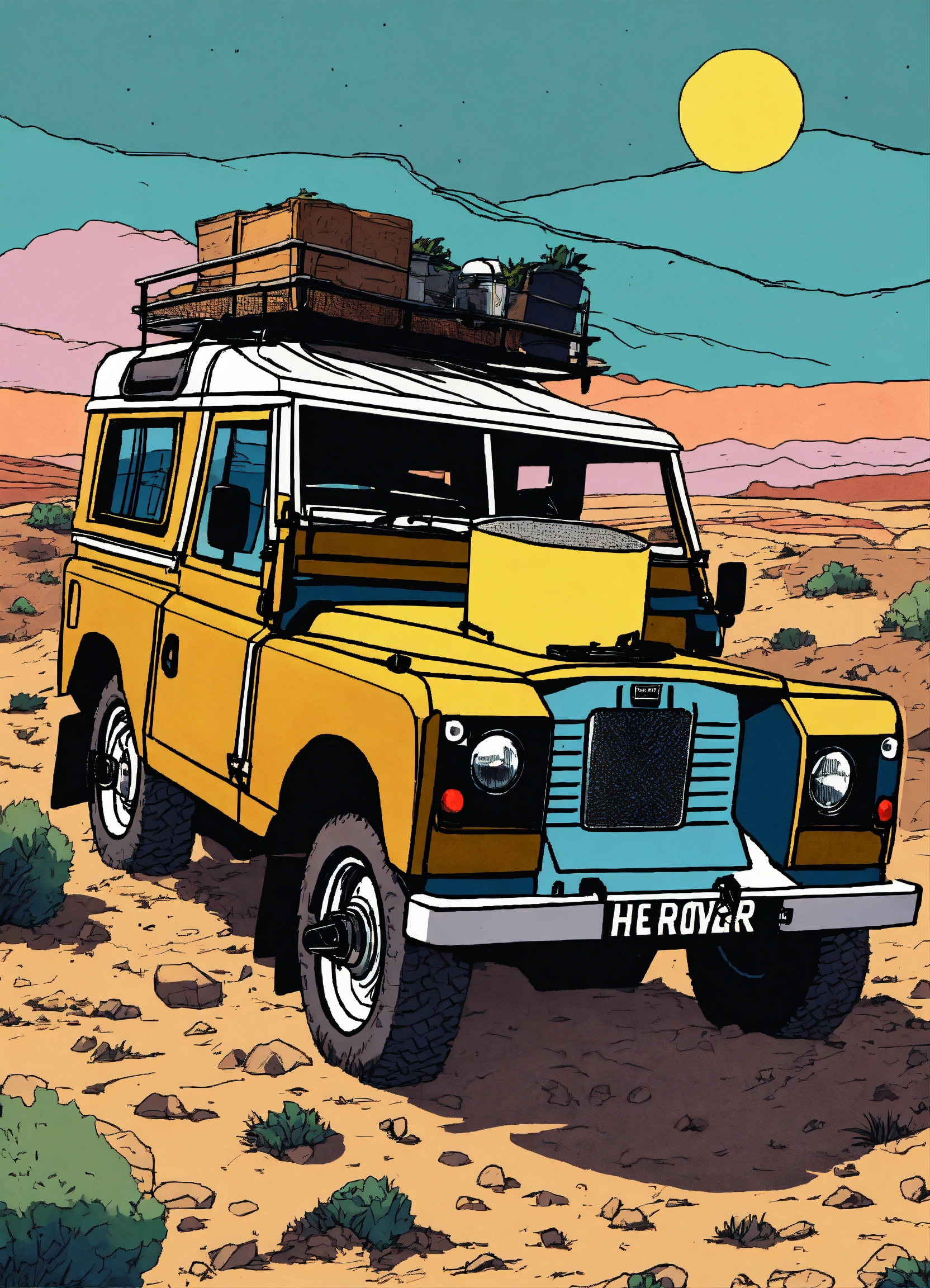 Lexica - Detailed pen and ink illustration of a modern Land Rover, dark ...