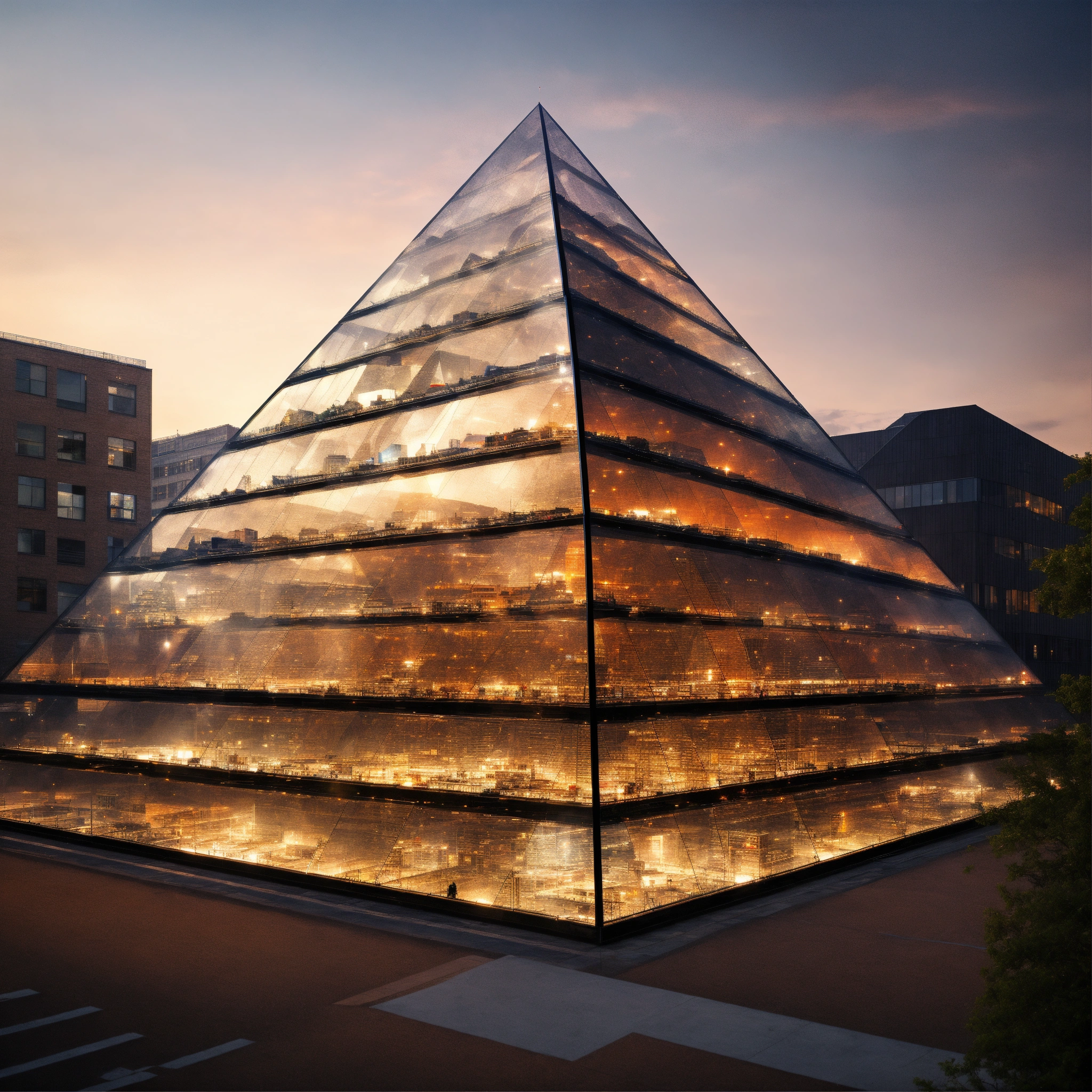 Lexica - A complex pyramid of glass, filled with hitech cities