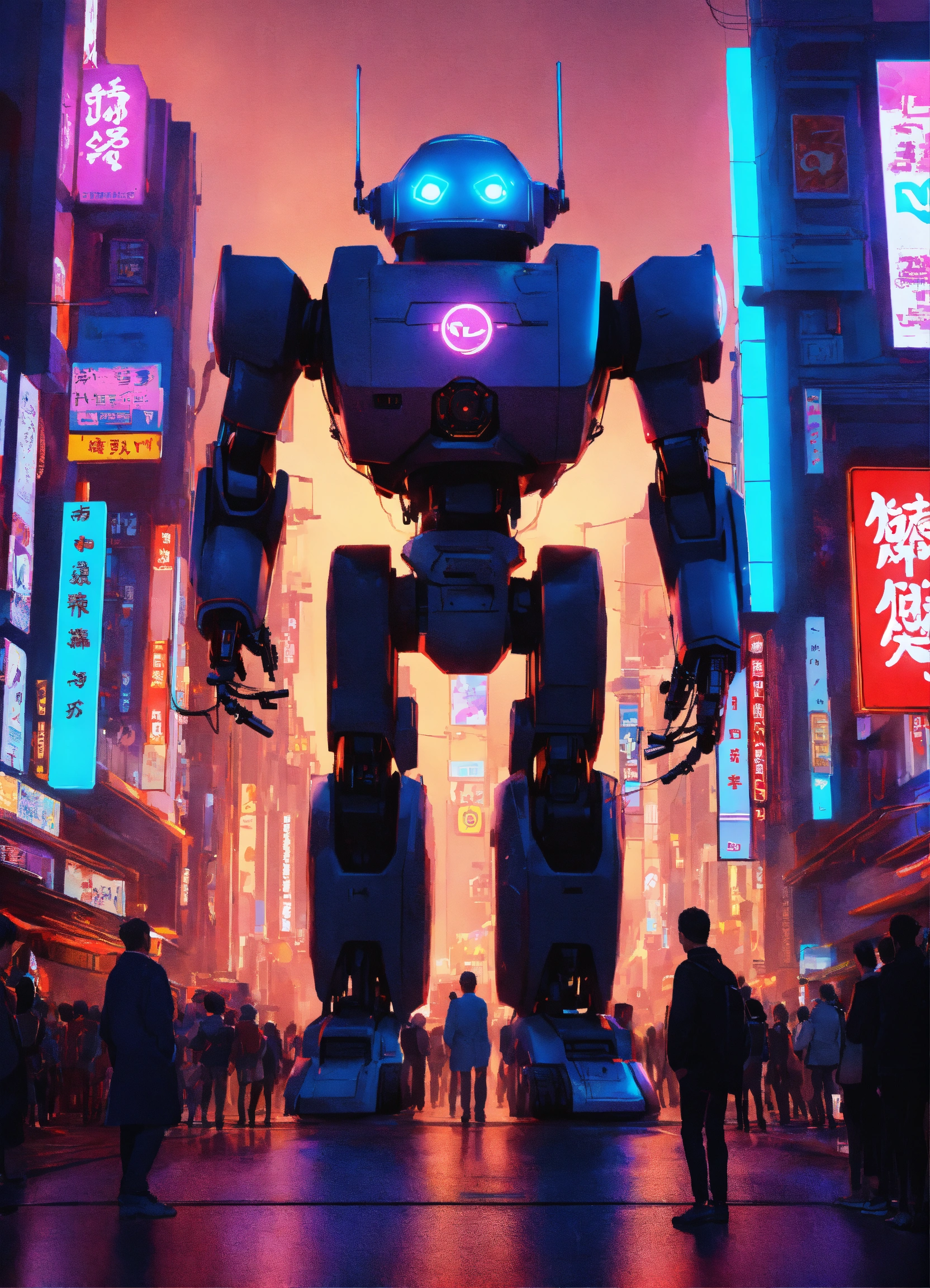 Lexica - Cute tiny robo in neo-tokyo, surrounded by lots of people ...