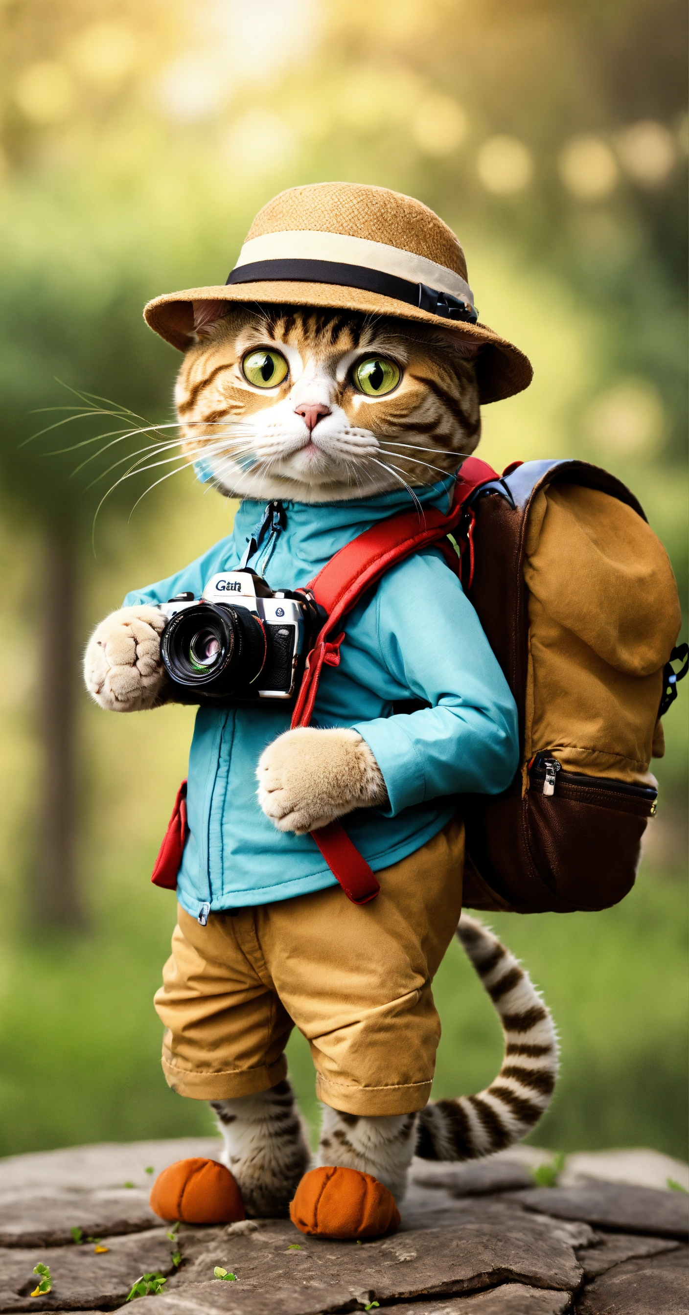 Lexica - Create an image of a cat dressed as a tourist, wearing a ...