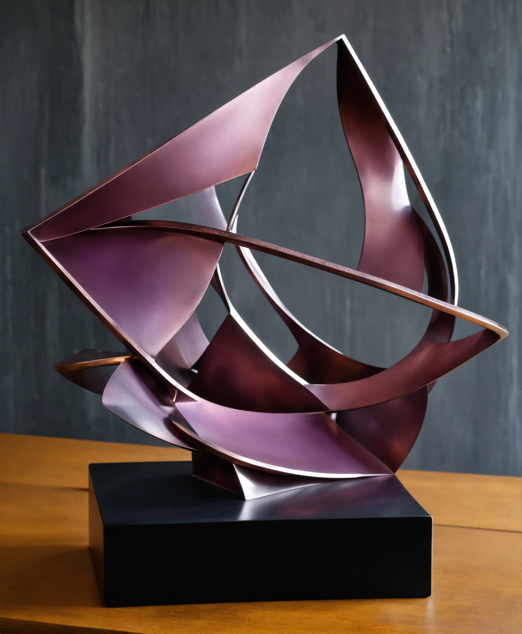 Lexica - Unique metal abstract tabletop sculpture, mauve metal