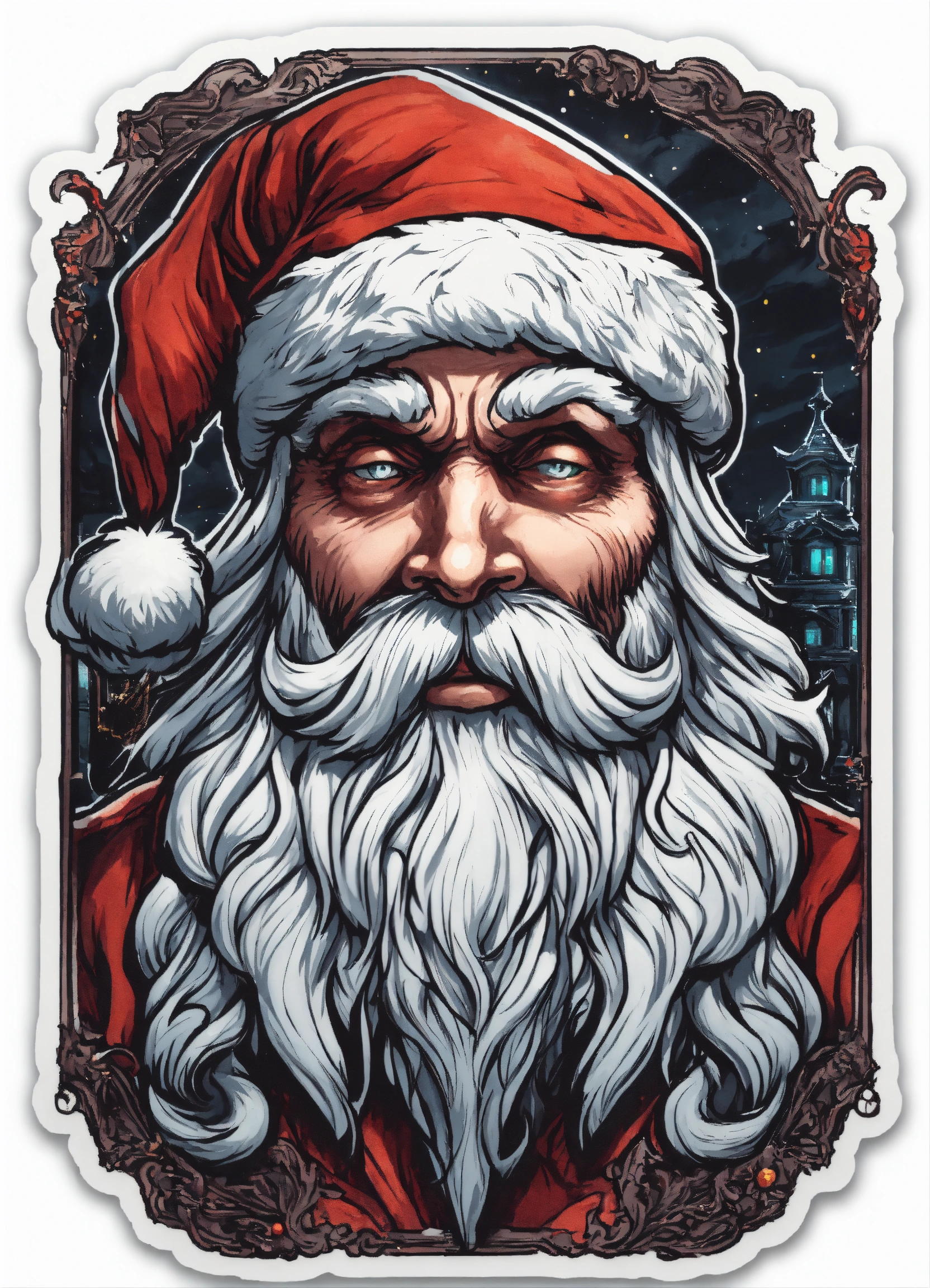 Lexica - WHITE STICKER, SCARY OMINOUS SANTA CLAUS design on a white ...