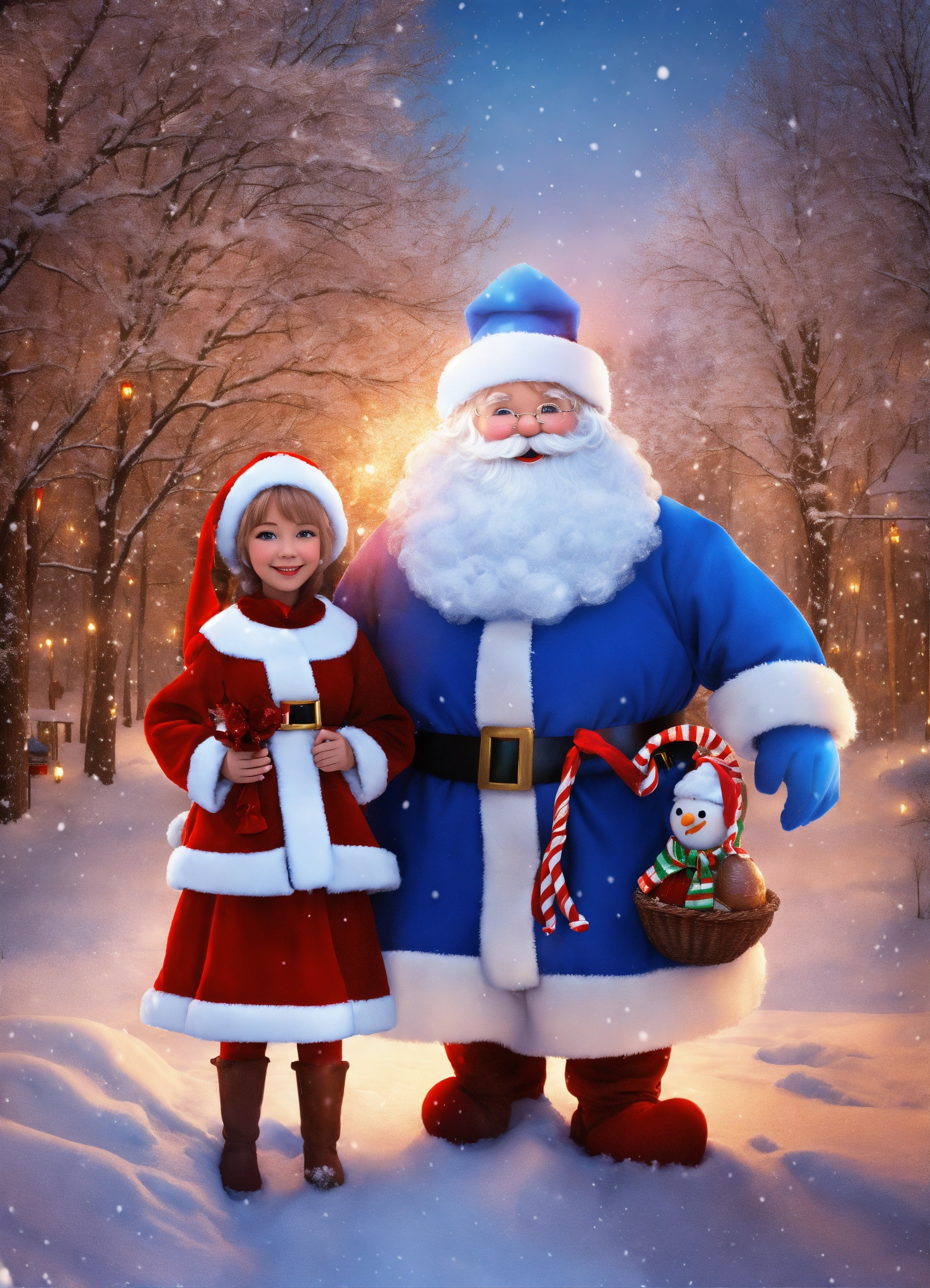 Lexica - American Santa Claus with Snow Maiden and Snowman pixar inspired