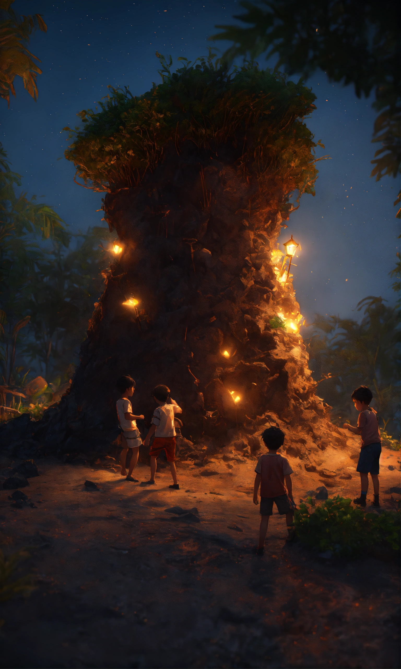 Lexica - Filipino kids playing and destroying a small termite mound at ...